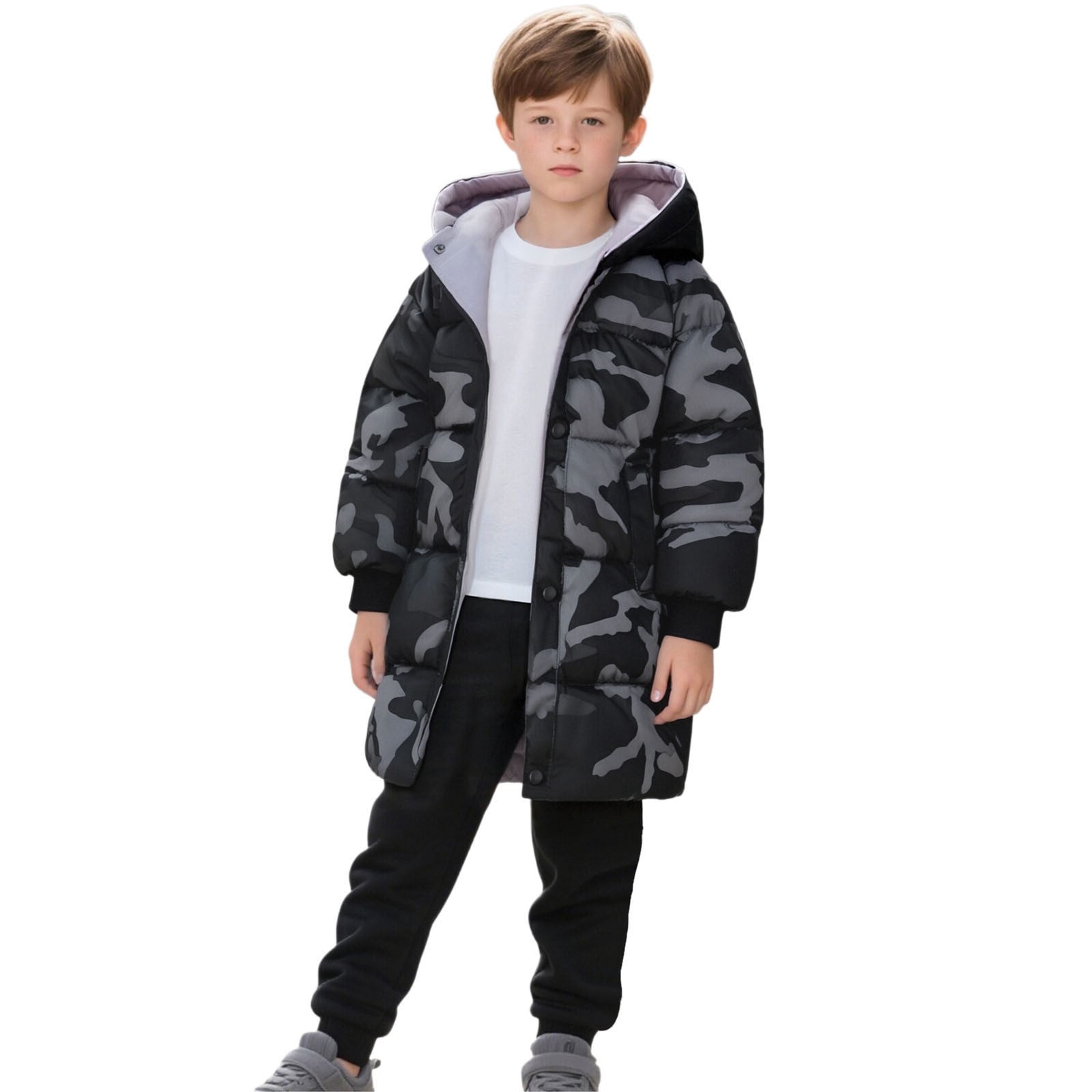 Likimi Toddler Kids Boys Down Coat Long Sleeve Hooded Camo Print Zipper ...