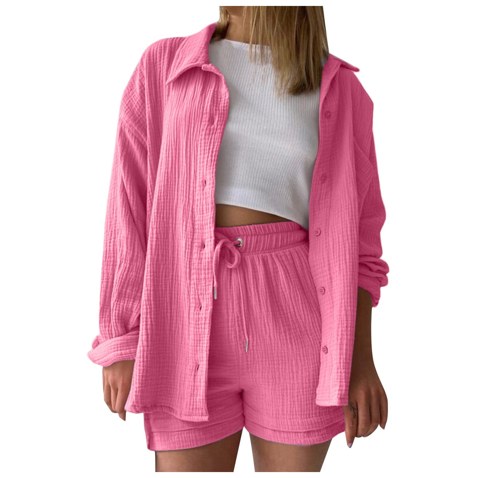 Likimi Two Piece Sets For Women Long Sleeve Lapel Button Down Solid ...