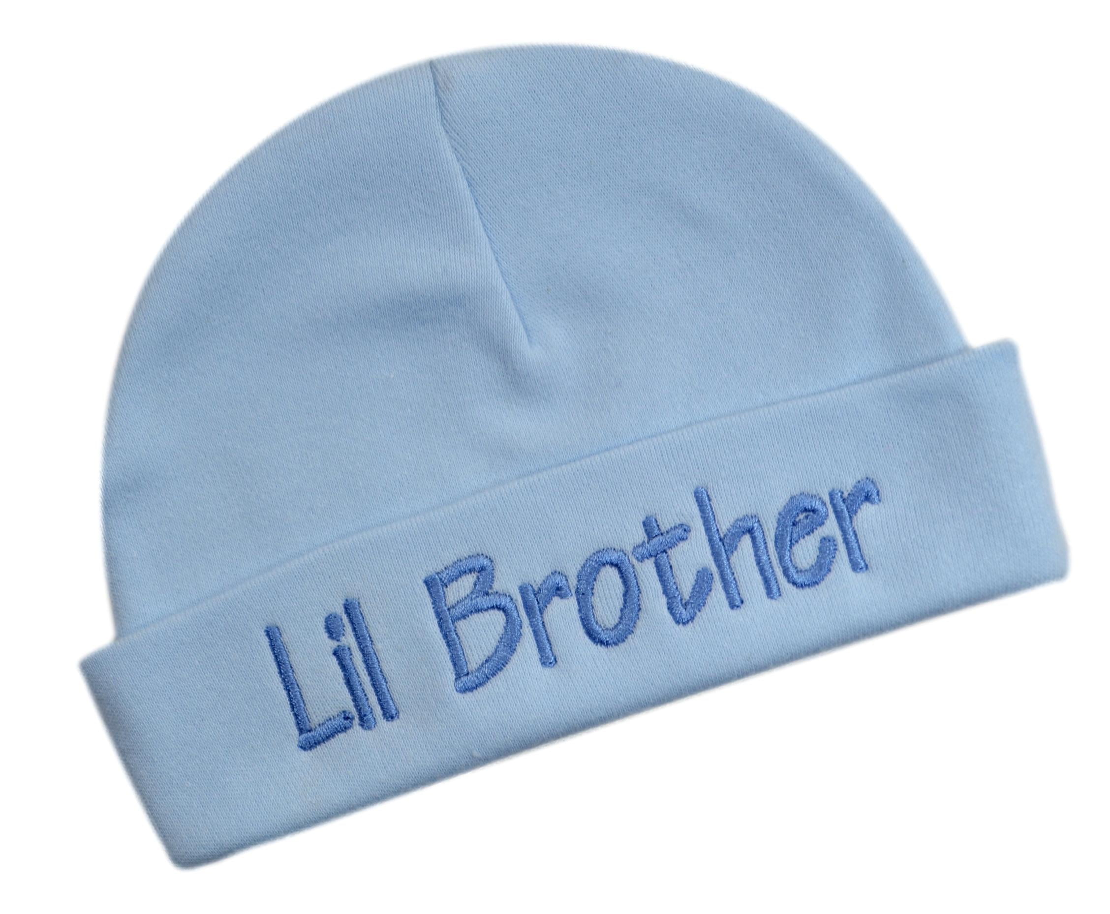 Lil Brother Embroidered Light Blue Baby Boy Little Brother Beanie Hat ...