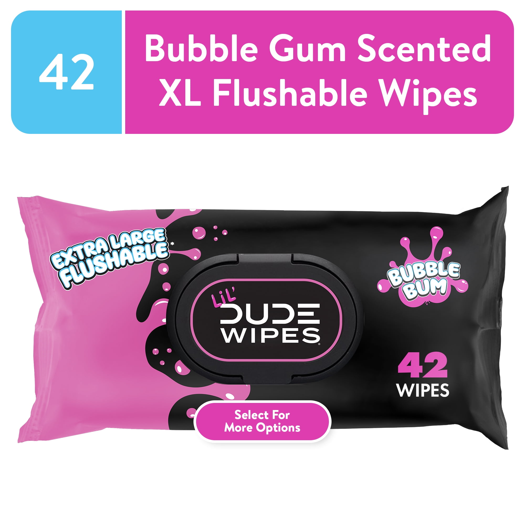 LiL' DUDE Wipes, Extra Large Bubble Bum Flushable Wet Wipes for Kids, Bubble Gum Scent, 42 Count ...