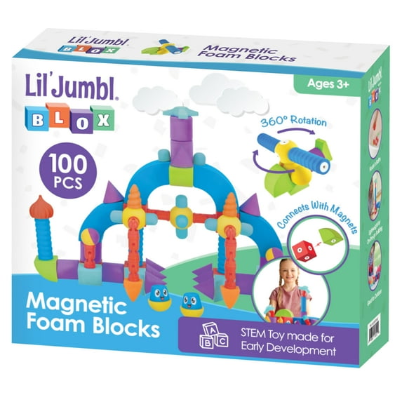 Lil' Jumbl Blox 100-Piece Magnetic Building Blocks Play Set, Toddler ...