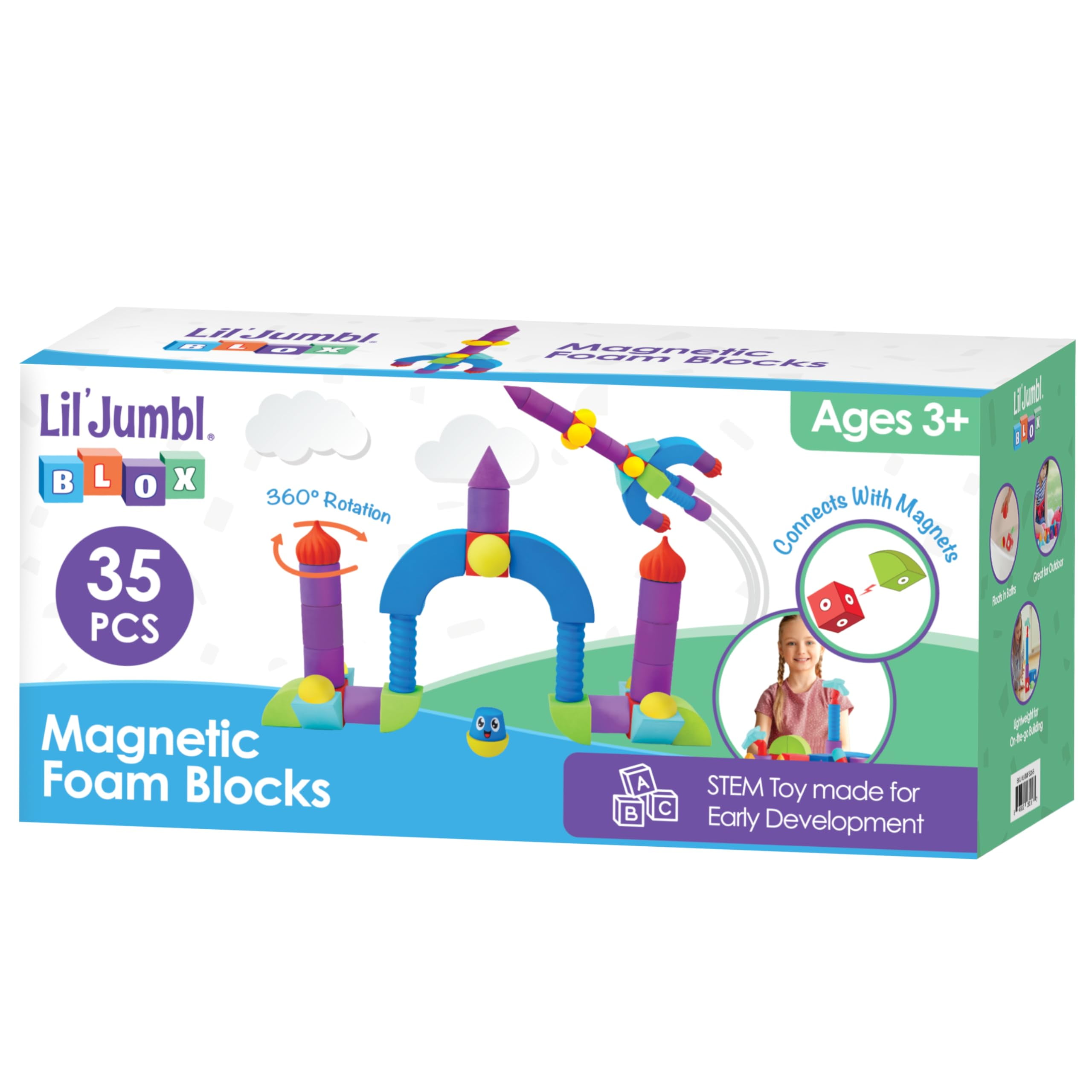 Lil' Jumbl Blox 35-Piece Magnetic Building Blocks Play Set, Toddler ...