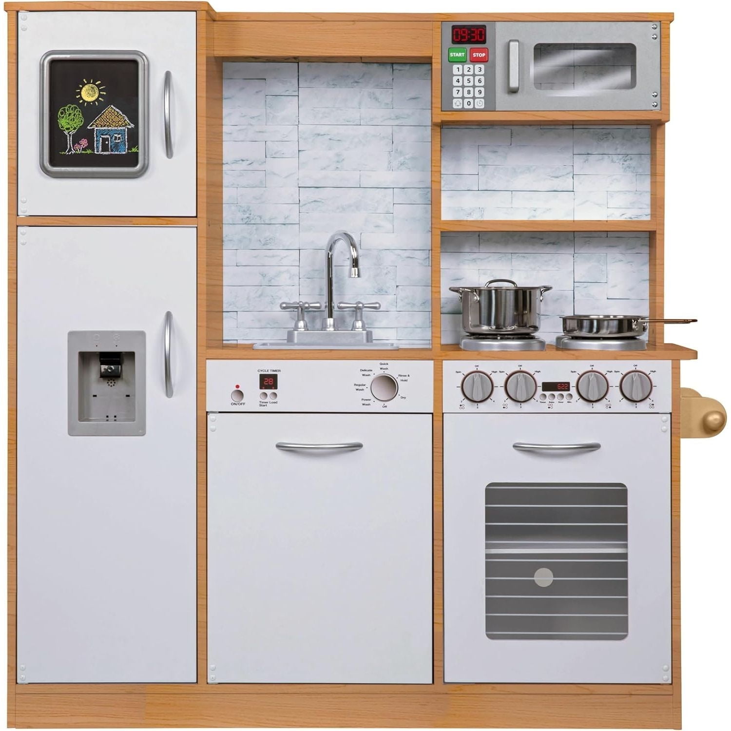Lil' Jumbl Kids Kitchen Set, Wooden Pretend Play Kitchen with Sounds ...