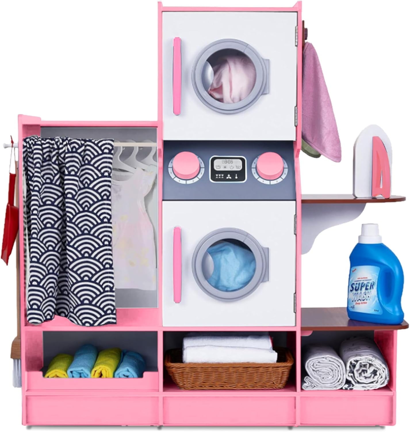 Lil' Jumbl Kids Washer and Dryer Playset, Wooden Laundry Play Set for ...