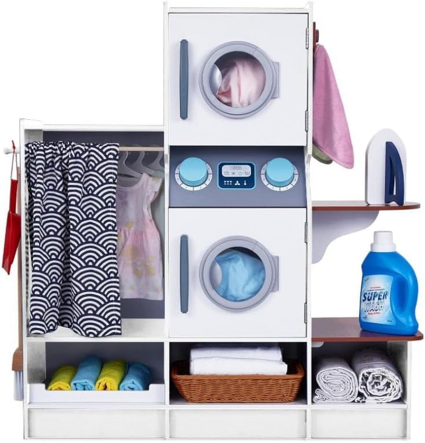 Lil’ Jumbl Kids Washer and Dryer Playset, Wooden Pretend Laundry Play ...