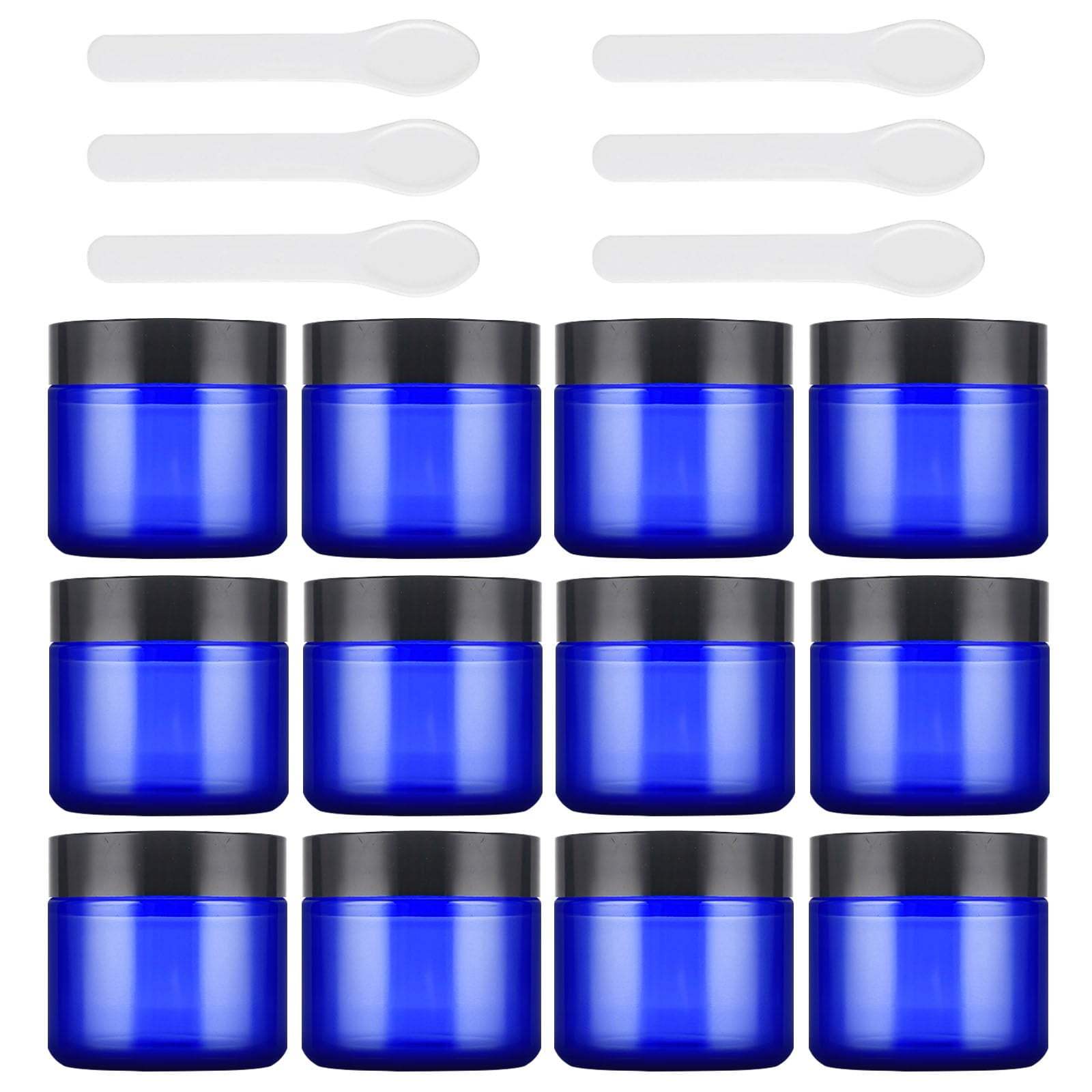 Lil Ray 2 Oz Glass Cream Jars with Black Lid (12 PCS) Empty Cobalt Blue ...