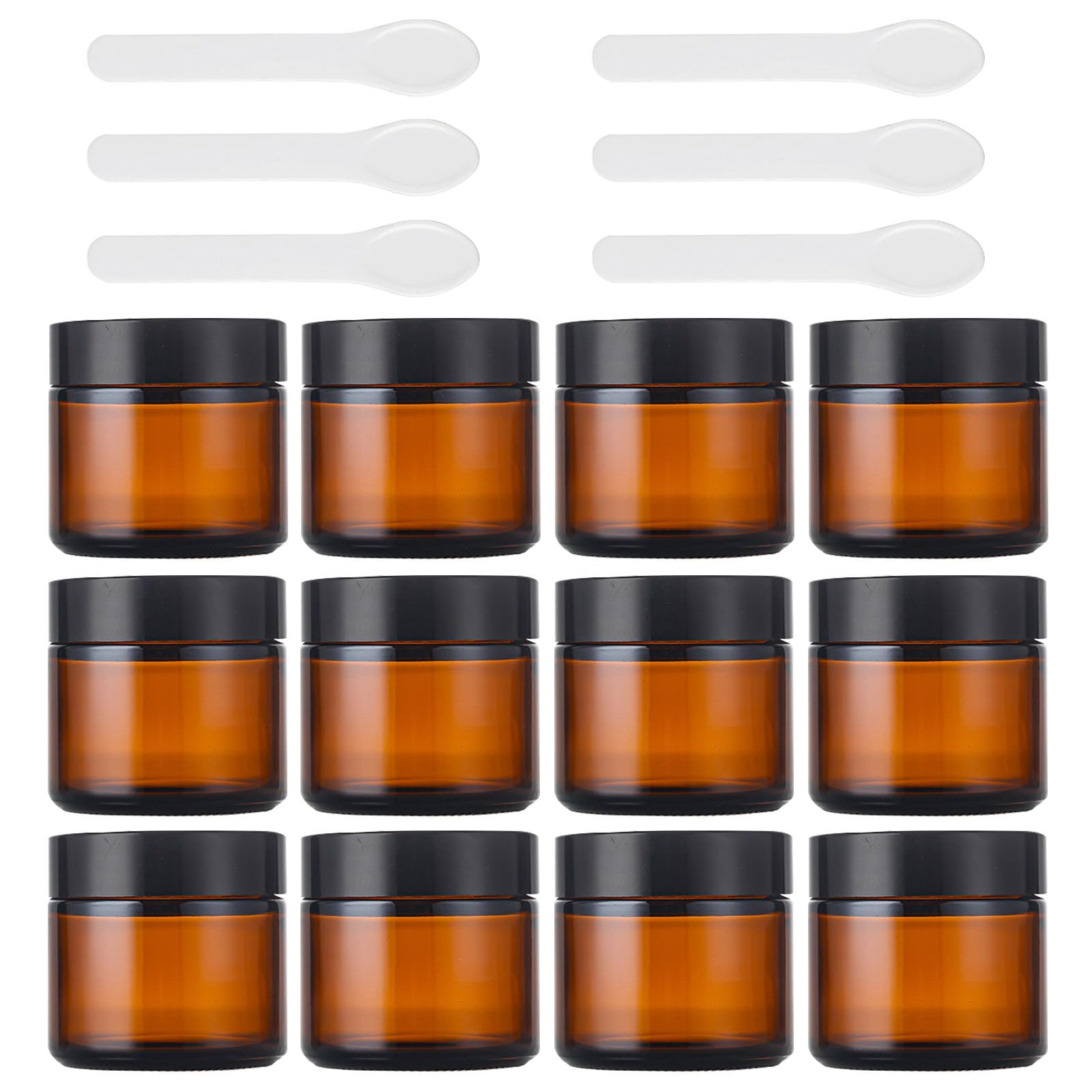 Lil Ray 2 Oz Glass Cream Jars with Black Lid, Empty Amber Glass Containers, Refillable Cosmetic ...