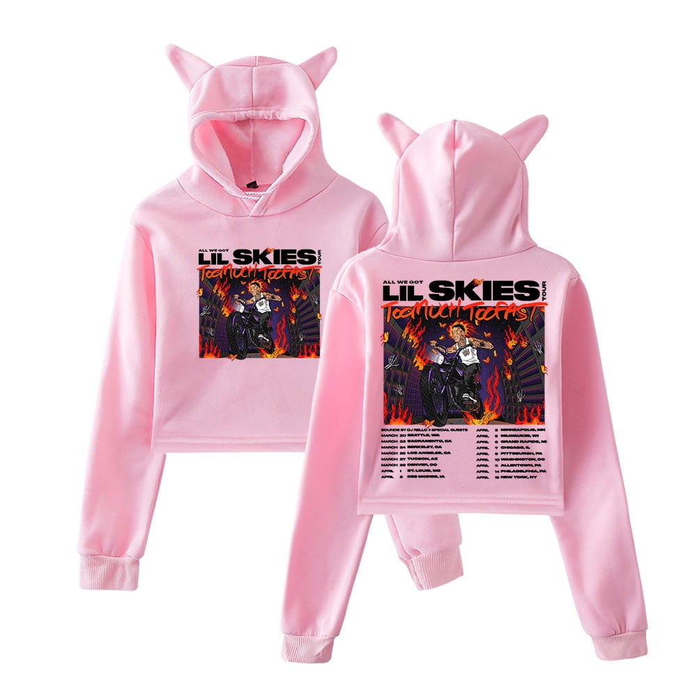 Lil Skies Too Much Too Fast Tour Merch Pullover Female Cat Ears Hoodie ...