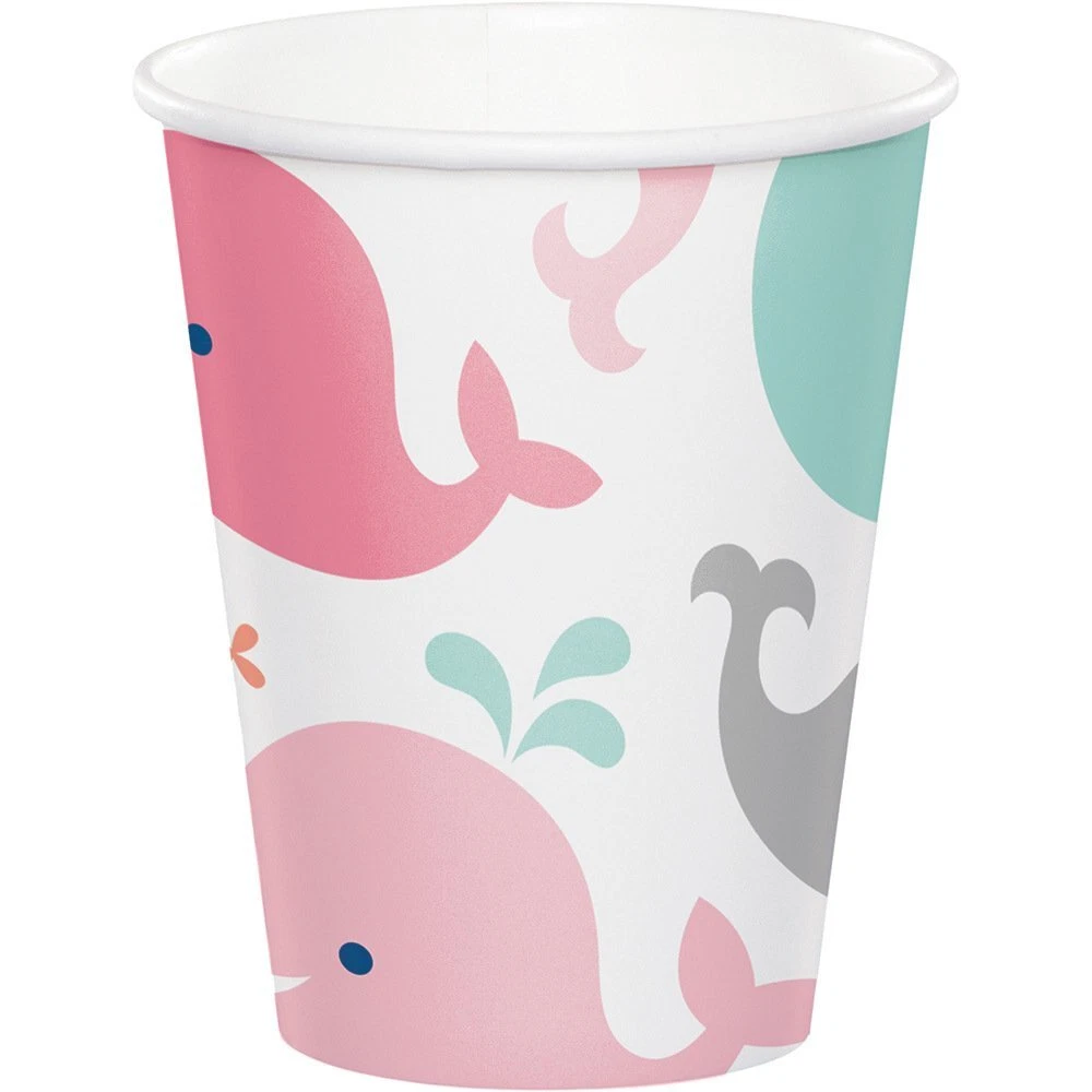 Lil Spout Pink Whale Animal Ocean Cute Baby Shower Party 9 Oz. Paper ...