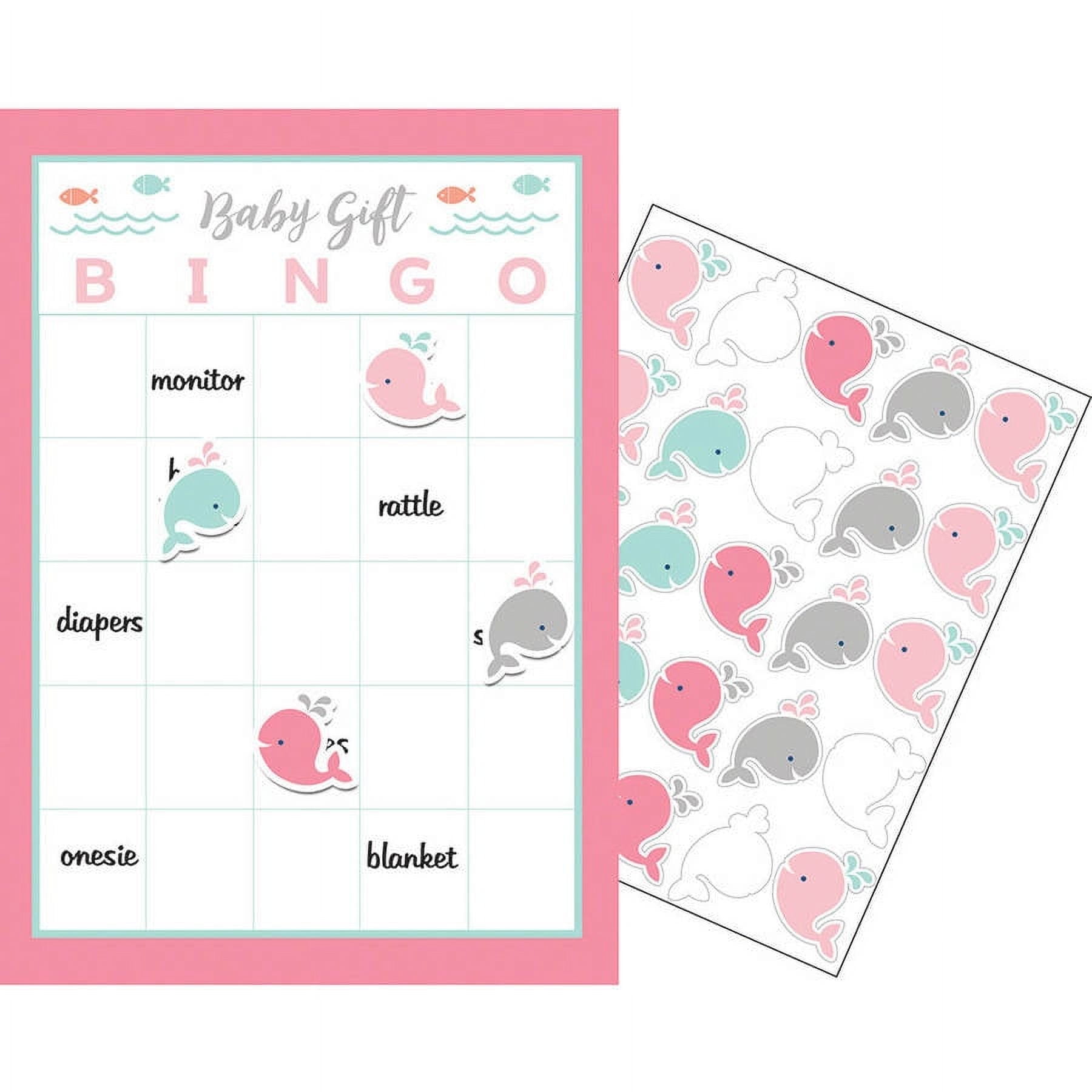 Lil Spout Pink Whale Animal Ocean Cute Baby Shower Party Favor Bingo ...