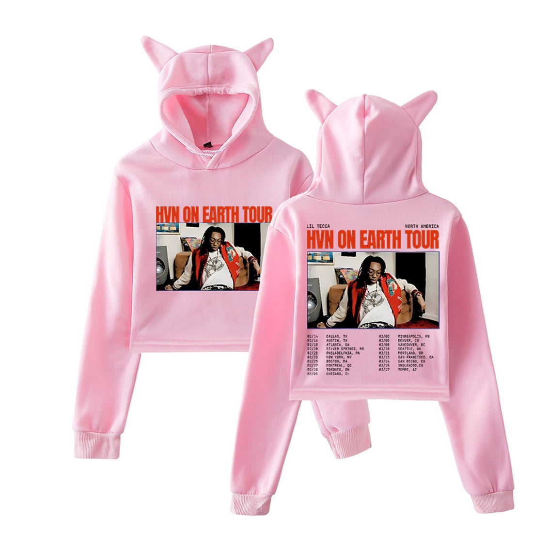 Lil Tecca Cat Ear Hoodies Hvn On Earth Tour 2024 Short Sweatshirts Hip ...