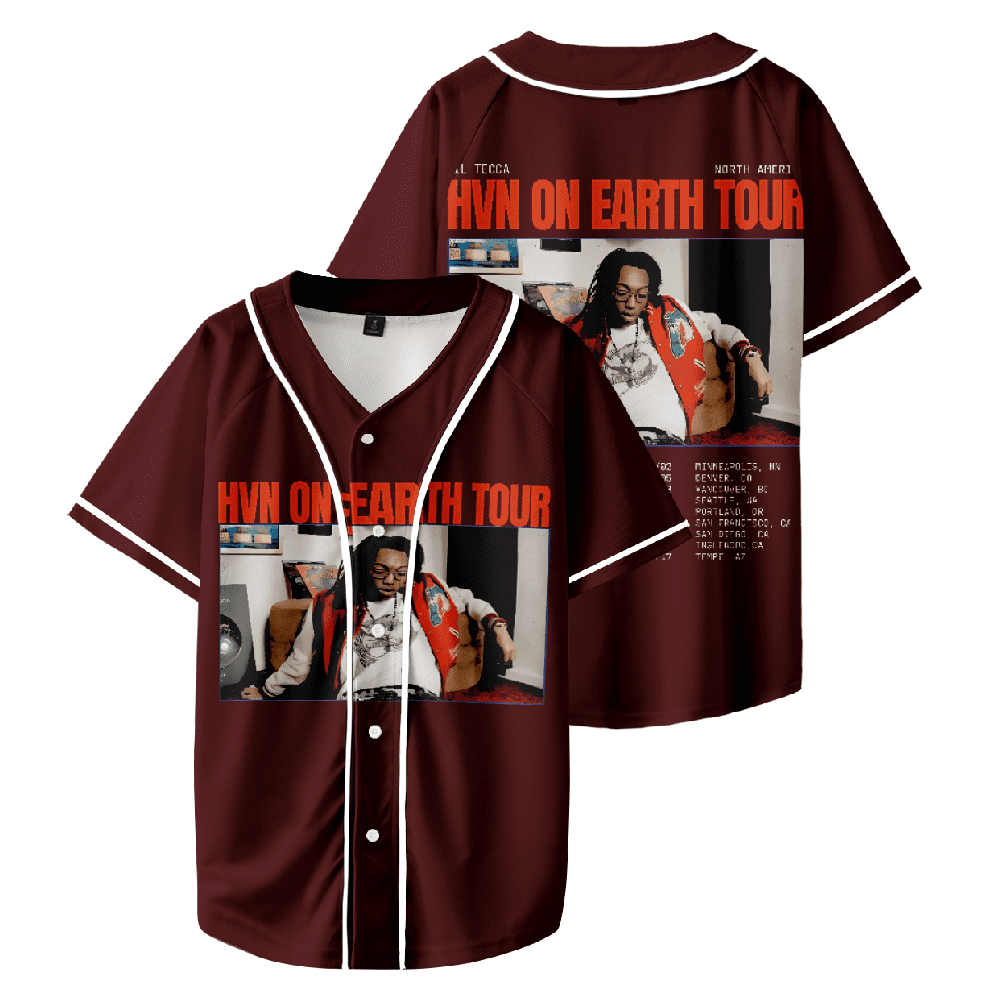 Lil Tecca merch Hvn On Earth Tour Baseball Jersey Casual Tee Shirt ...