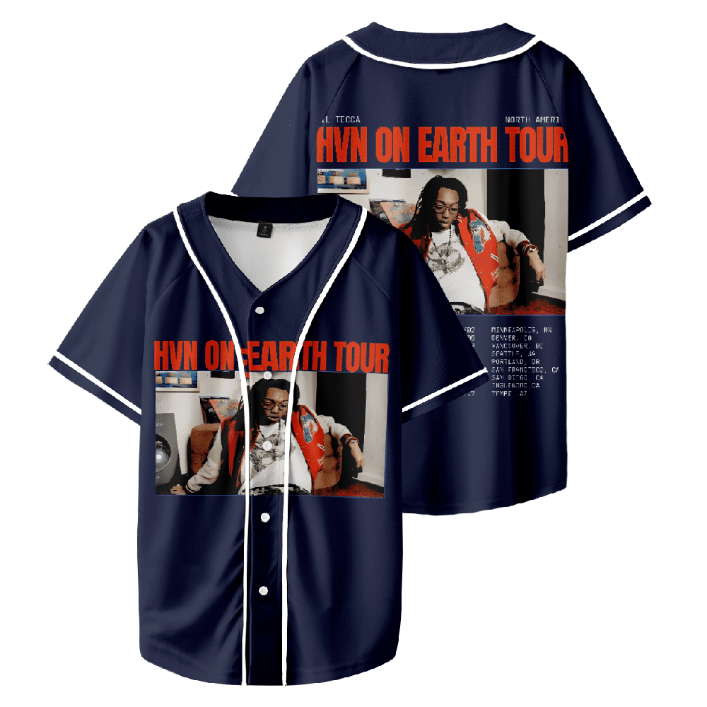 Lil Tecca merch Hvn On Earth Tour Baseball Jersey Navy Tee Shirt ...