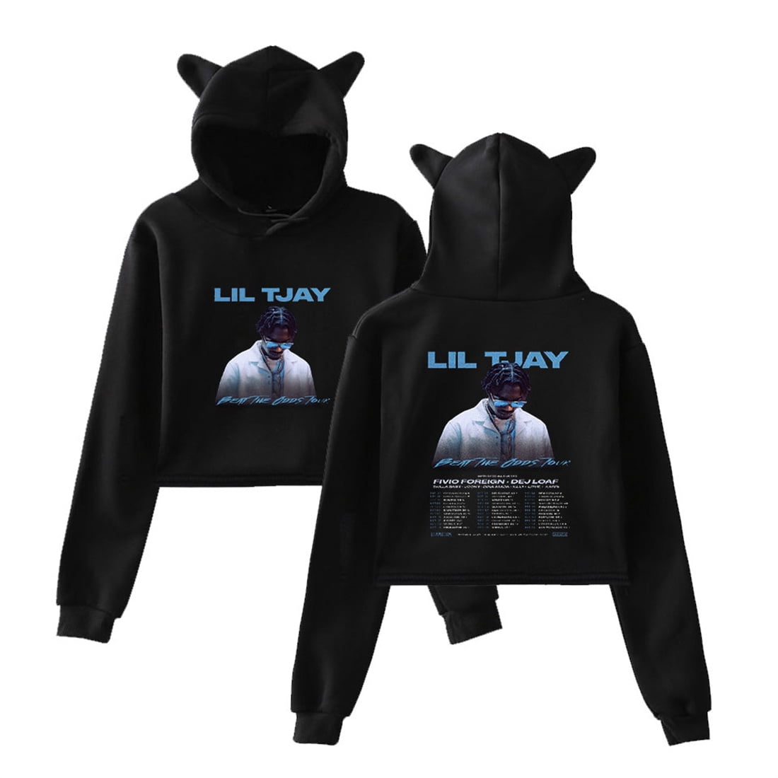 Lil Tjay Beat The Odds Tour Cat Ear Hoodie Unique Bear Ear Sweatshirt ...