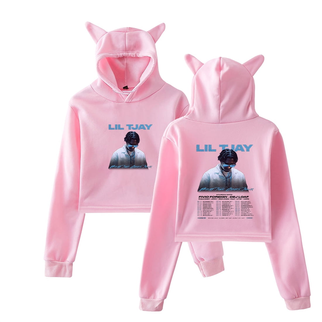 Lil Tjay Beat The Odds Tour Cat Ear Hoodie Unique Bear Ear Sweatshirt ...