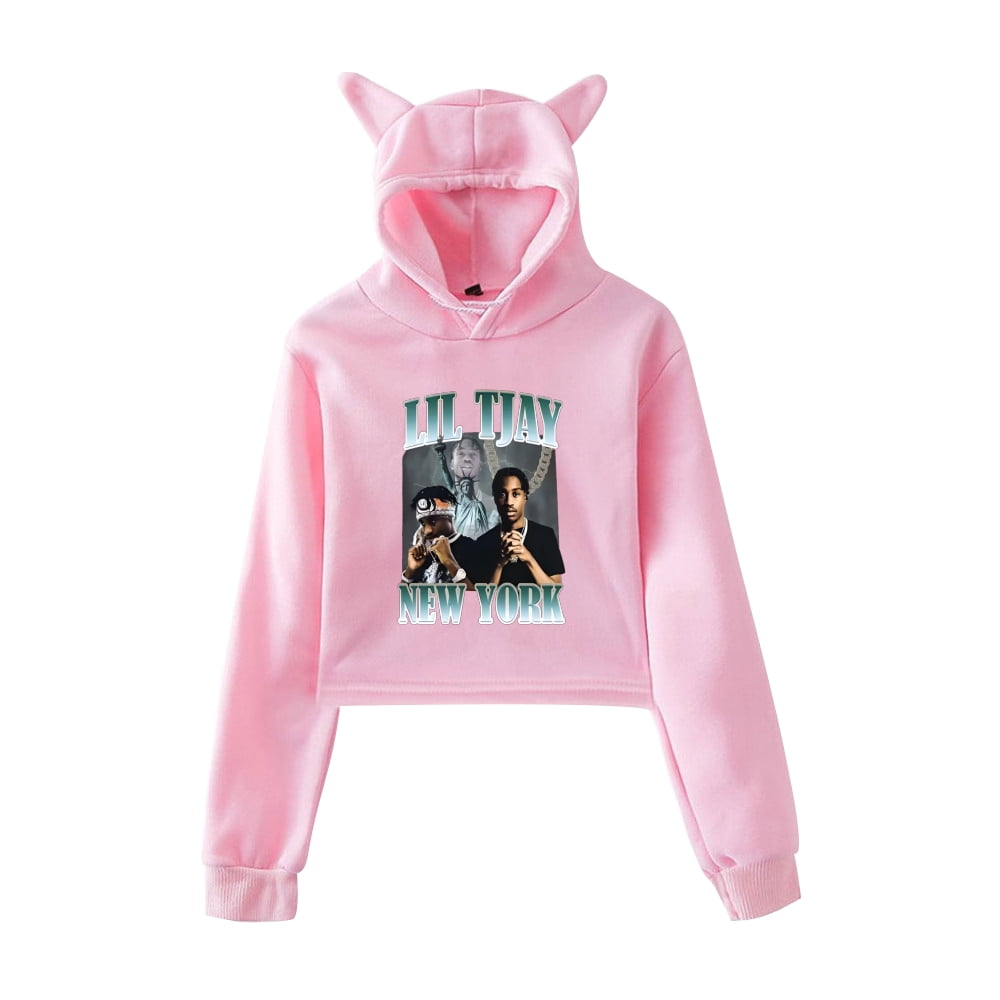 Lil Tjay Rapper Hoodie Sweatshirts Crop top Printing for Girls Cat Ear ...