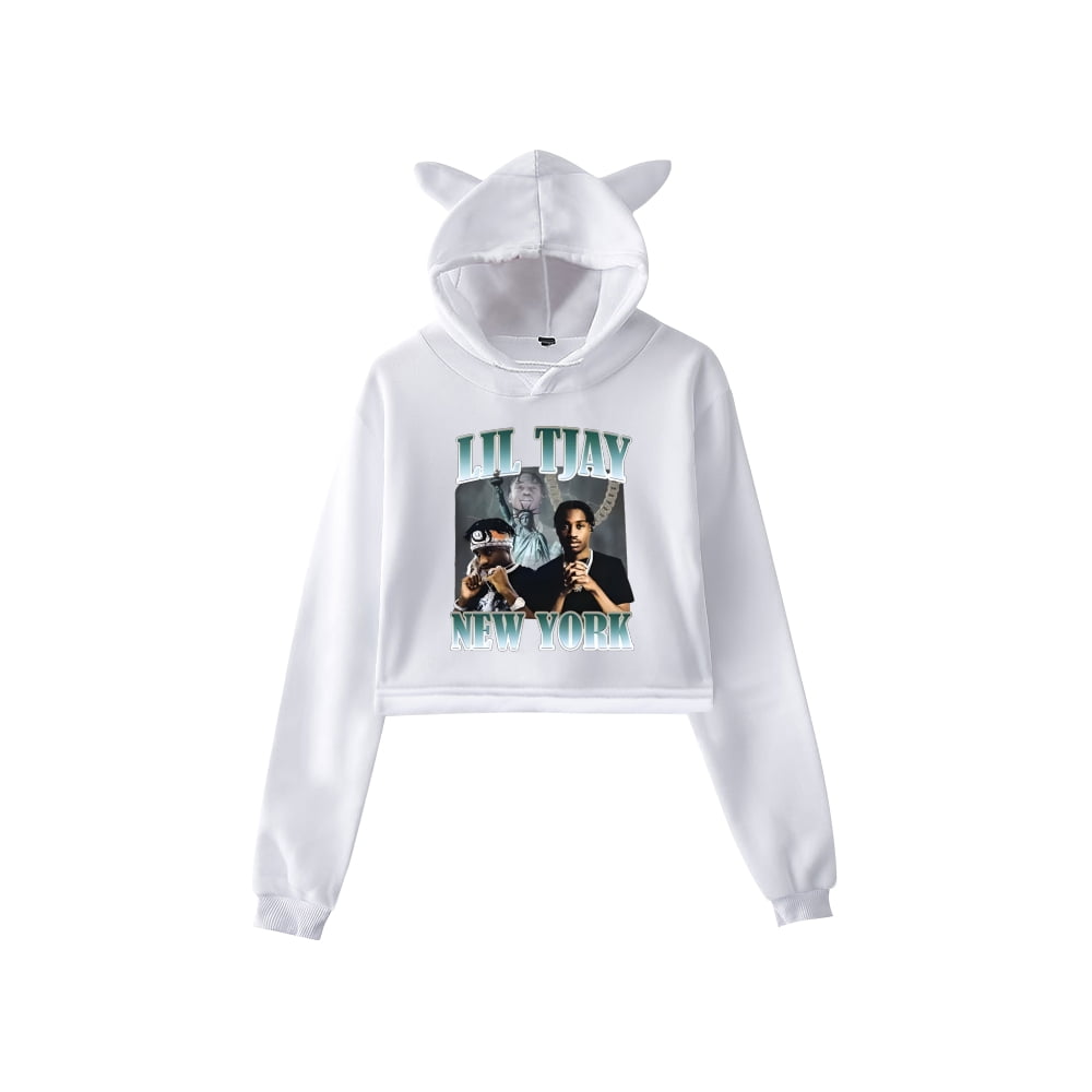 Lil Tjay Rapper Hoodie Sweatshirts Crop top Printing for Girls Cat Ear ...