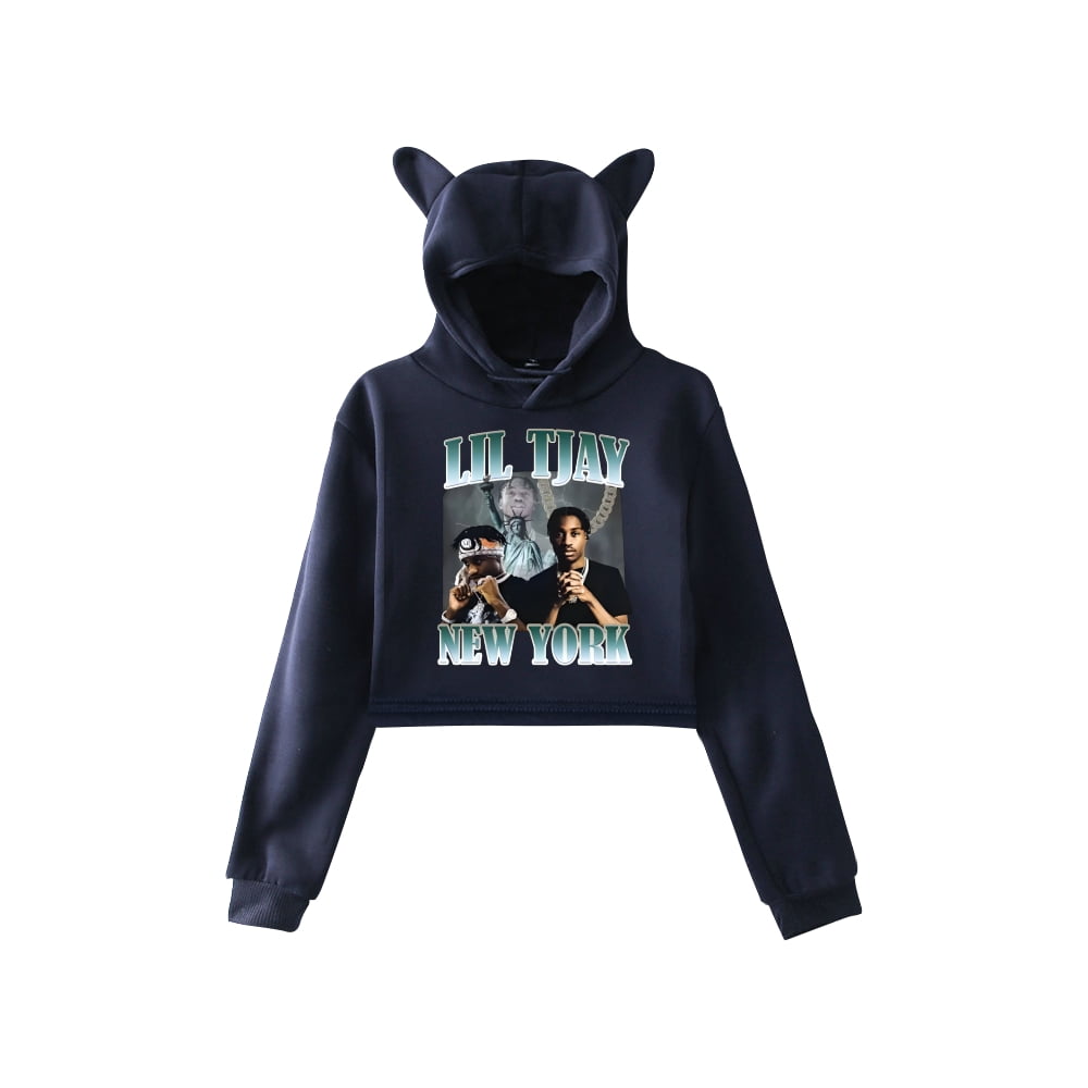 Lil Tjay Rapper Hoodie Sweatshirts Crop top Printing for Girls Cat Ear ...