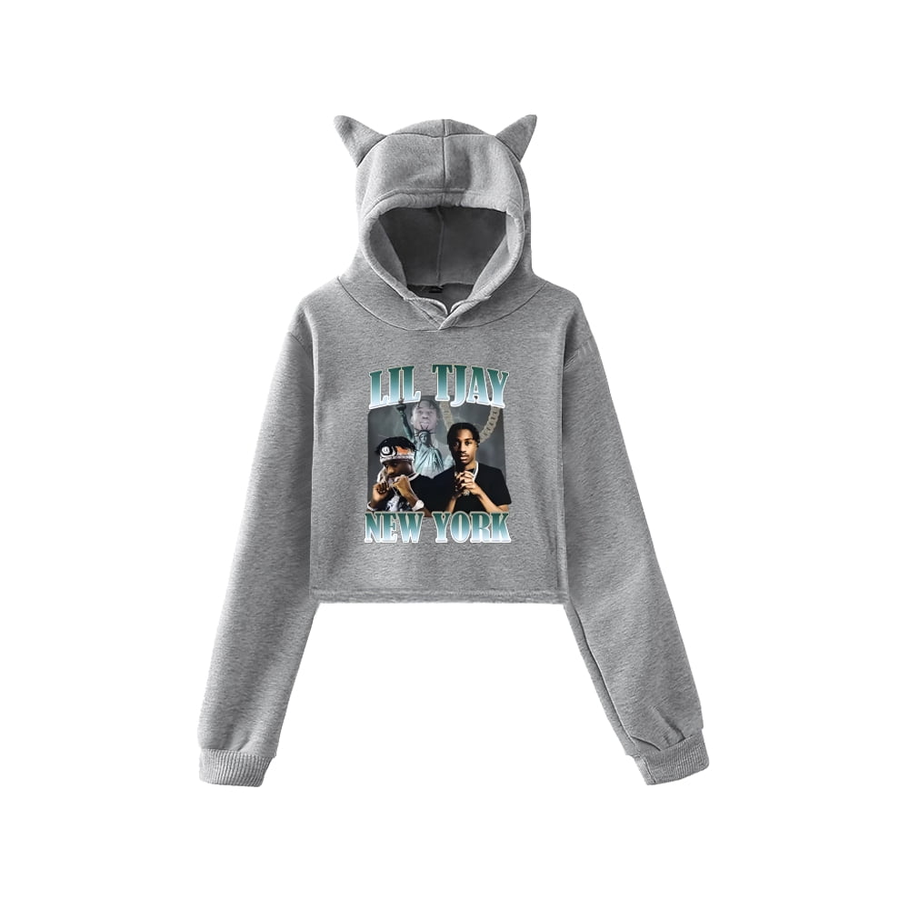 Lil Tjay Rapper Hoodie Sweatshirts Crop top Printing for Girls Cat Ear ...