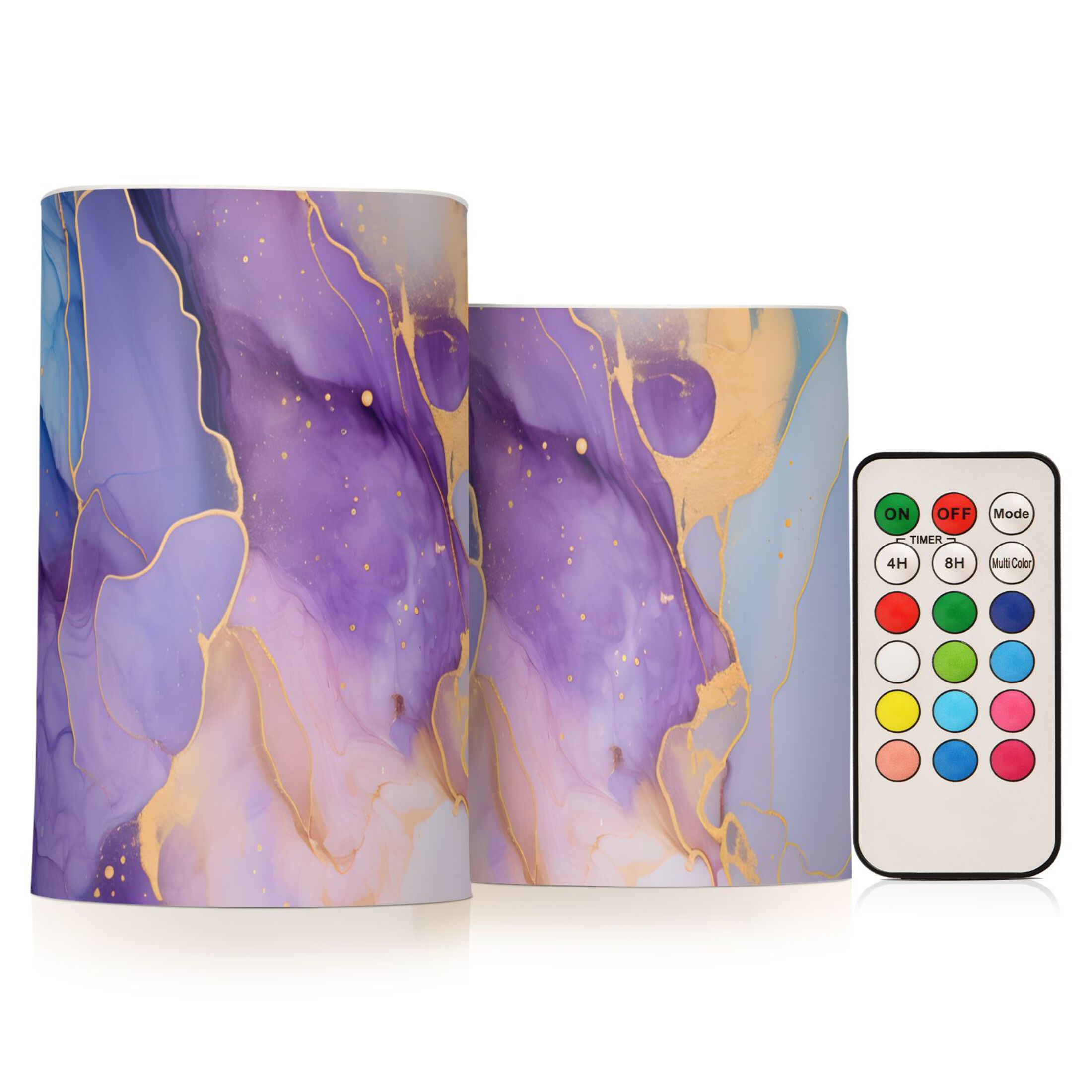 Lilac Blue Marble Flameless Candles with Remote Timer LED Battery ...