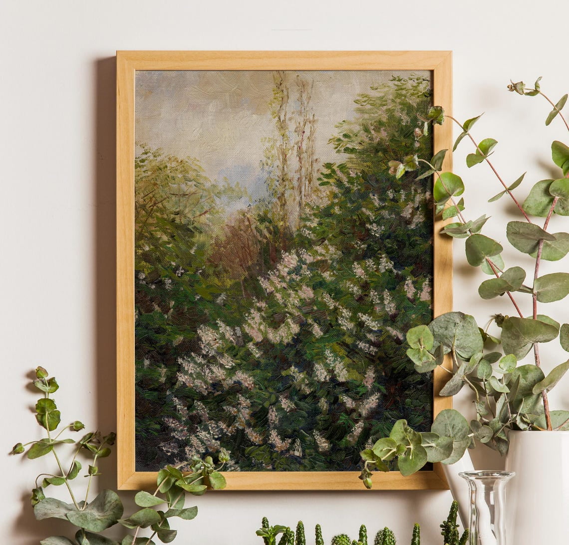 Lilac Bushes, Meadow In Bloom Poster, Vintage Floral Landscape, Spring ...