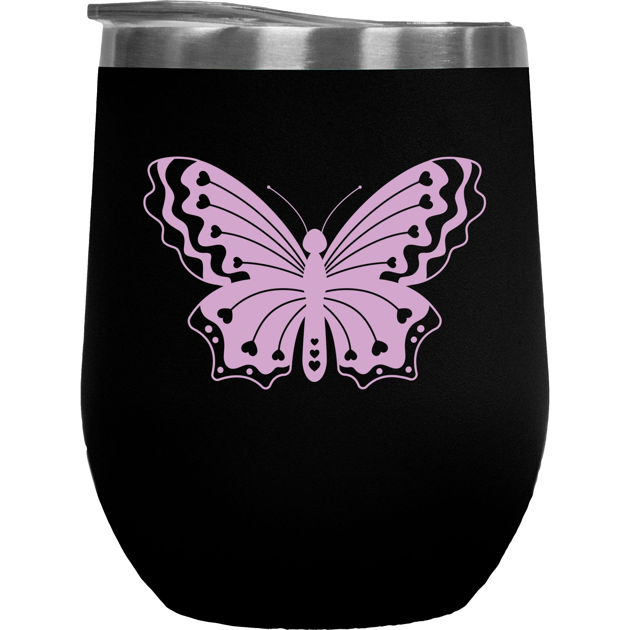 Lilac Butterfly Print Merch Gift, Black 12oz Wine Tumbler - Walmart.com