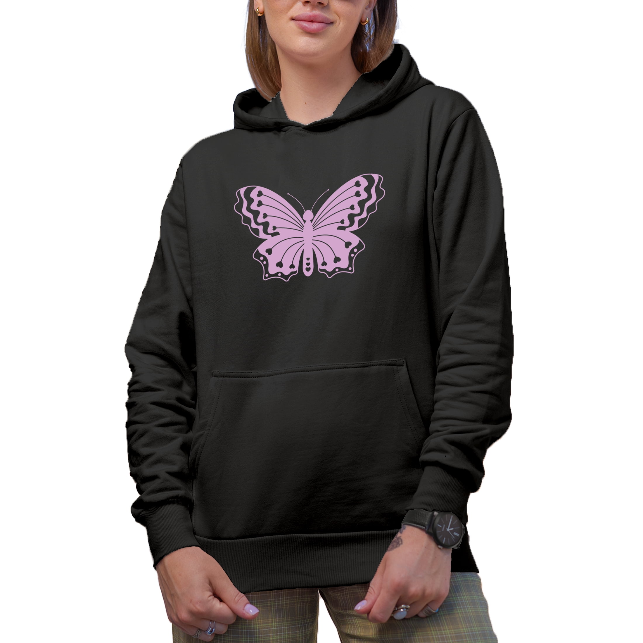 Lilac Butterfly Print Merch Gift, Black Hooded Sweatshirt or Hoodie, XL ...