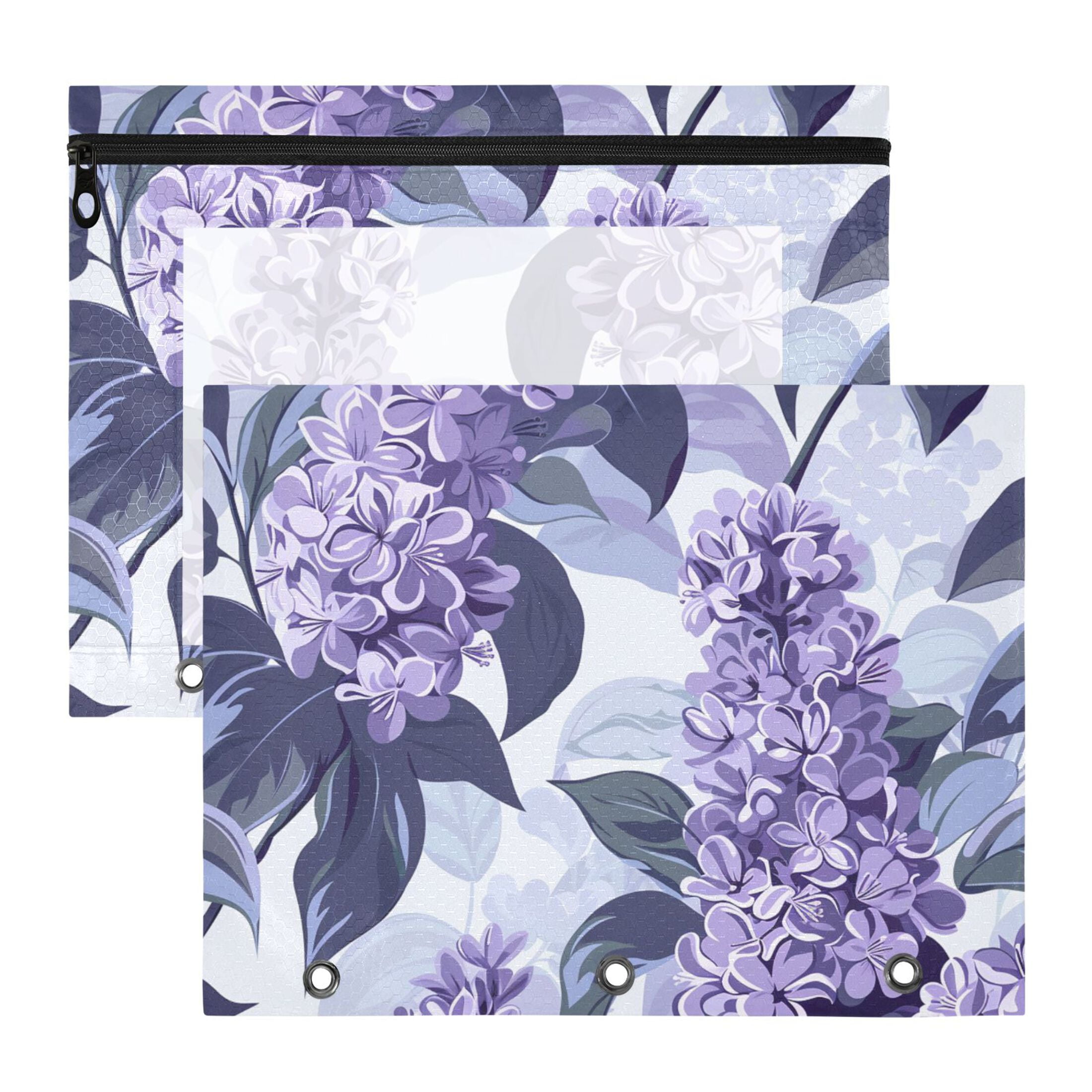 Lilac Cartoon 3-Ring Binder Pouches A4 Size Zipper Pocket File Storage ...