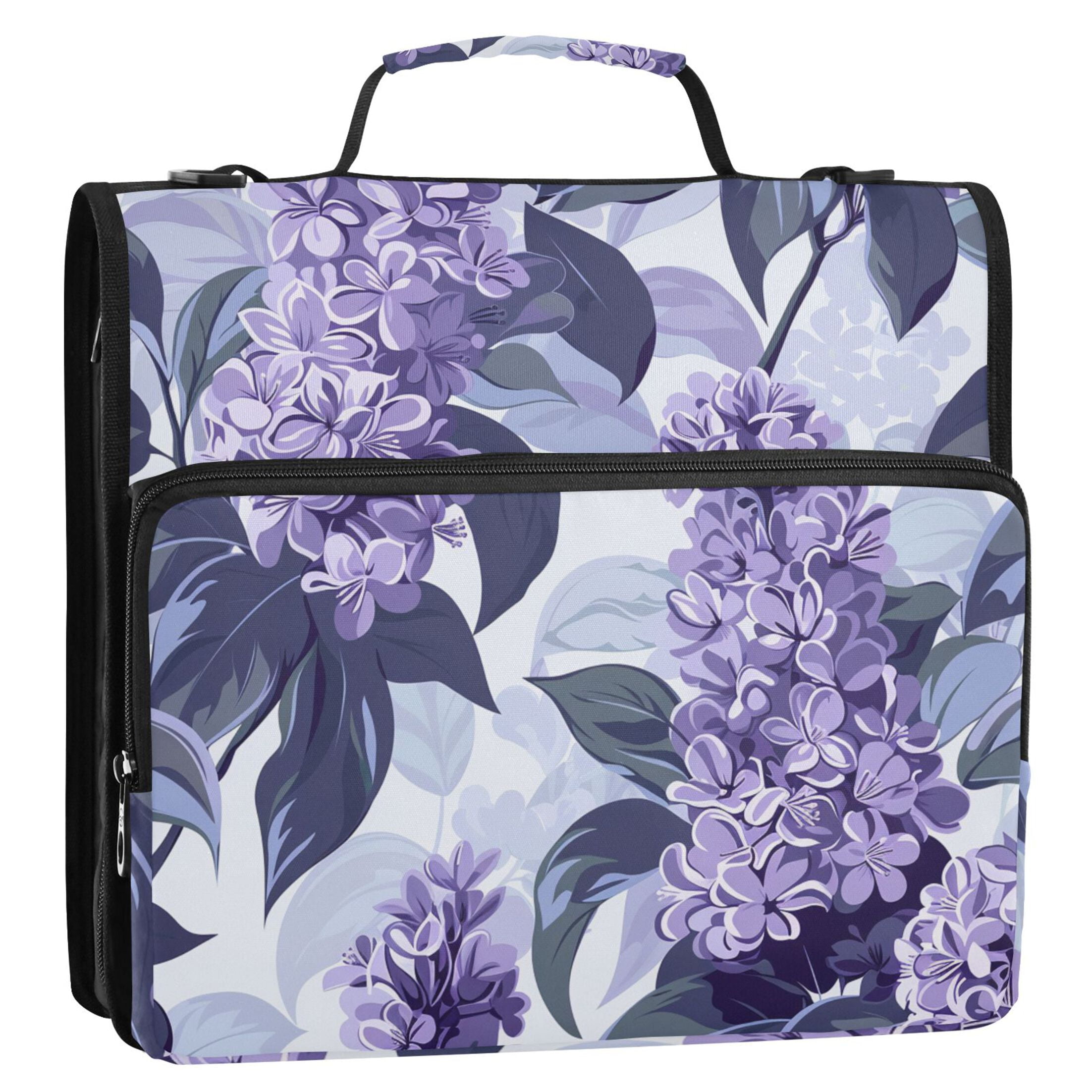 Lilac Cartoon Binder Bag with Shoulder Strap 3 Ring Zipper Binder File ...