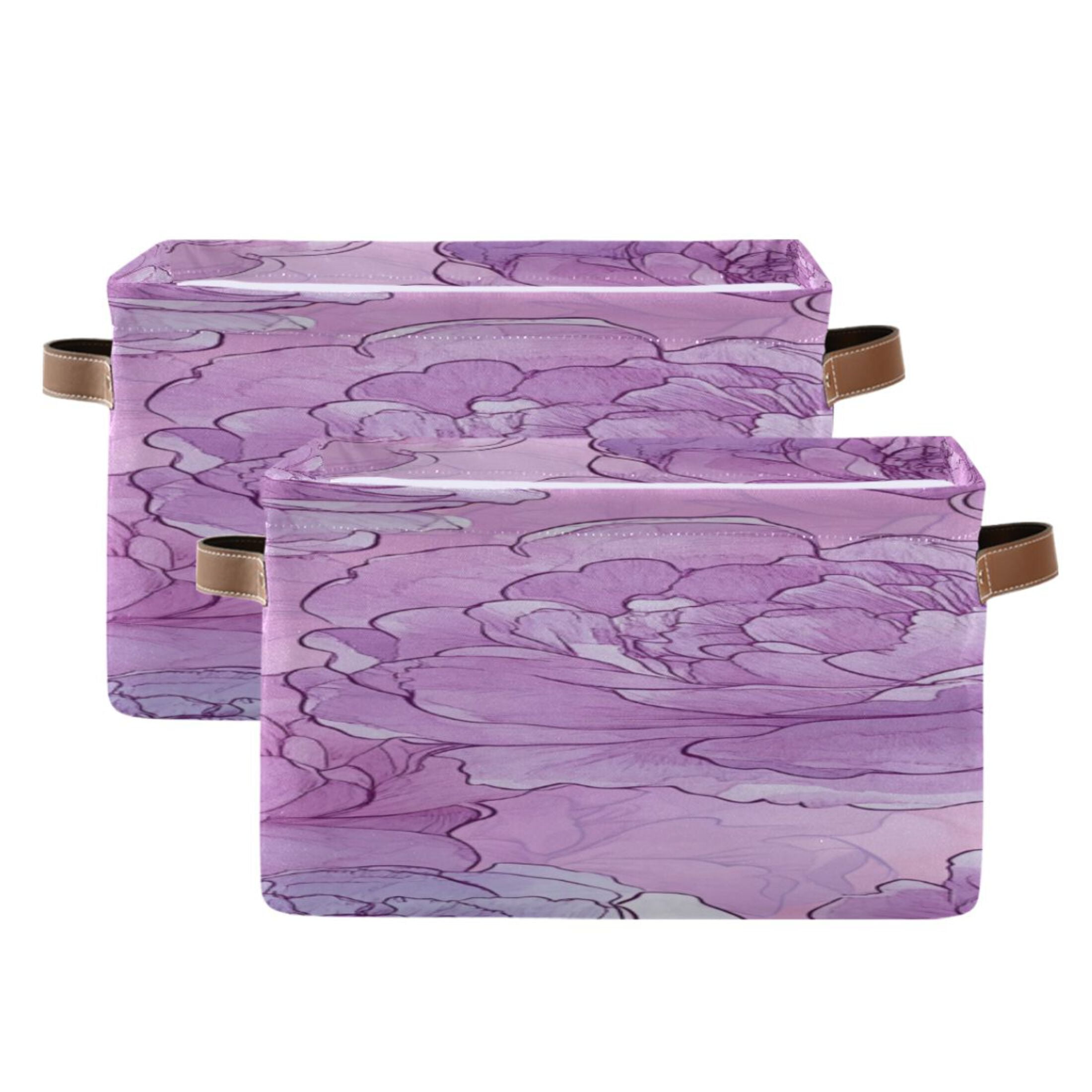Lilac Color Peony Flowers Square Storage Bins with Handles Collapsible ...