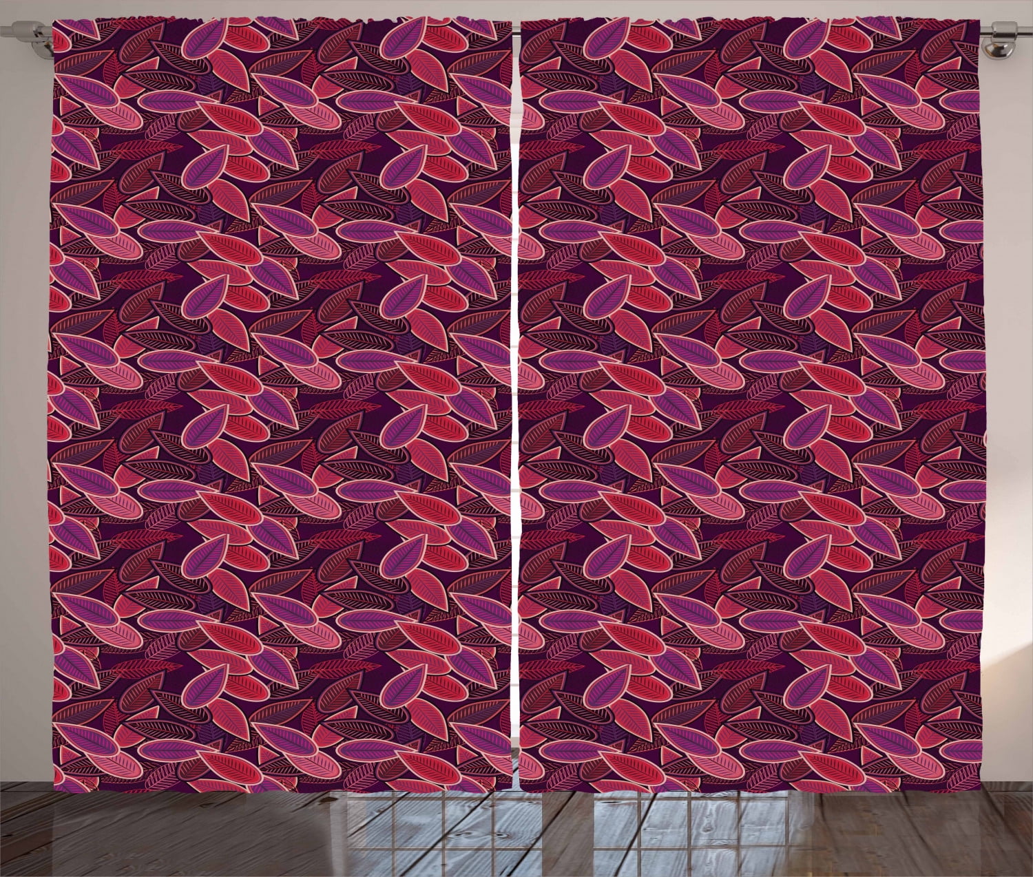 Ambesonne Lilac Curtains 2 Panel Set, Abstract Leaves Foliage, 108" x ...