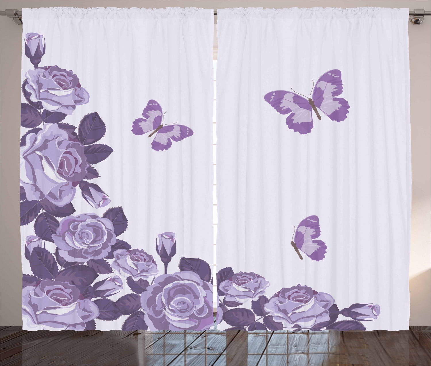 Ambesonne Lilac Curtains 2 Panel Set, Bridal Roses Butterflies, 108" x ...