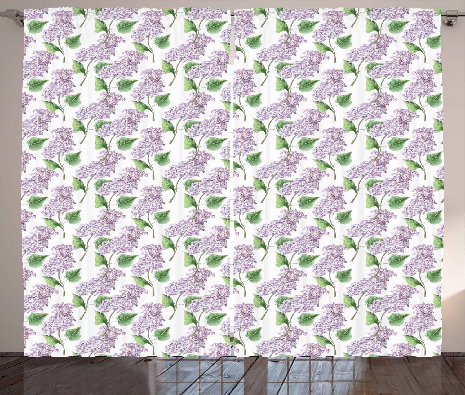 Ambesonne Lilac Curtains 2 Panel Set, Watercolor Herbal Bunch, 108" x ...