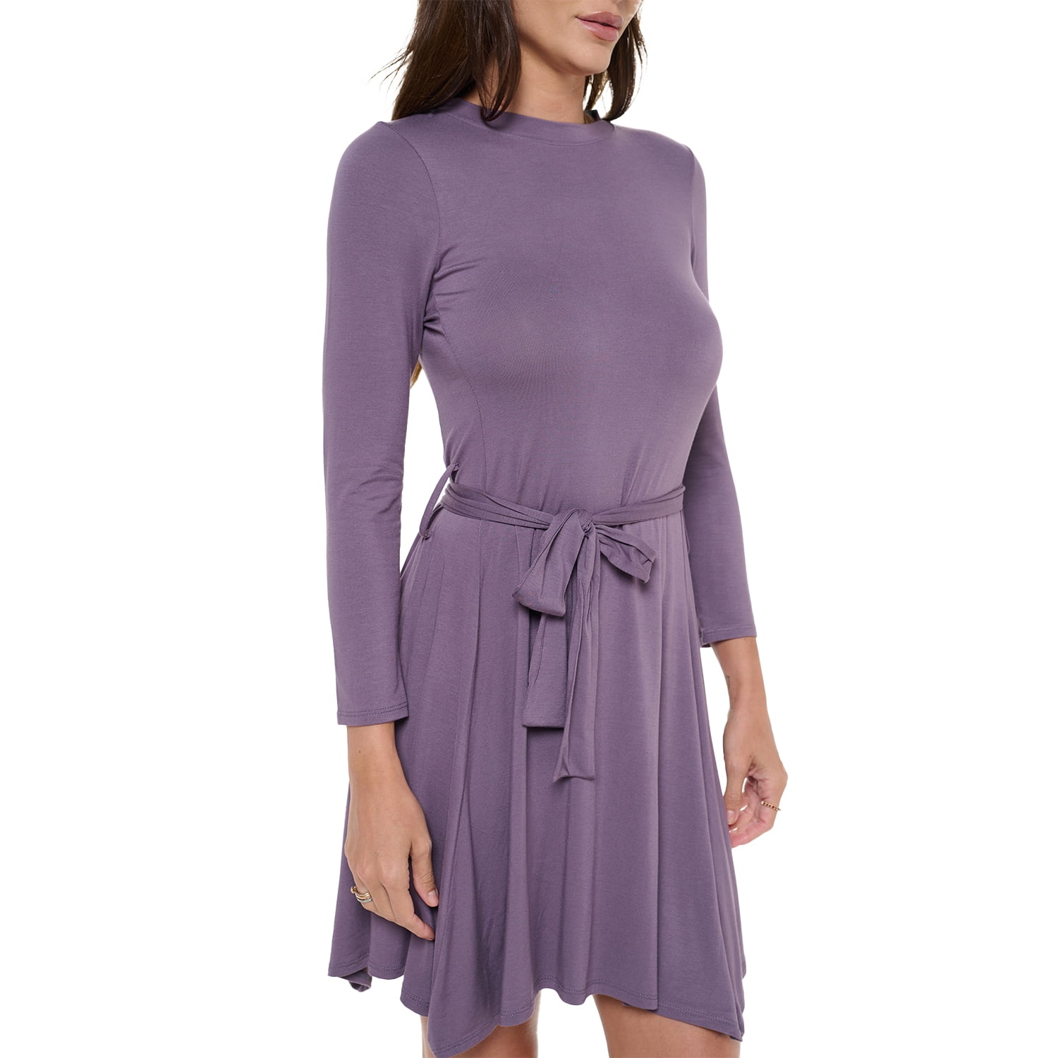 Lilac Dusty 3X Plus Size Women's Long Sleeve Midi Cocktail Dress, Round ...