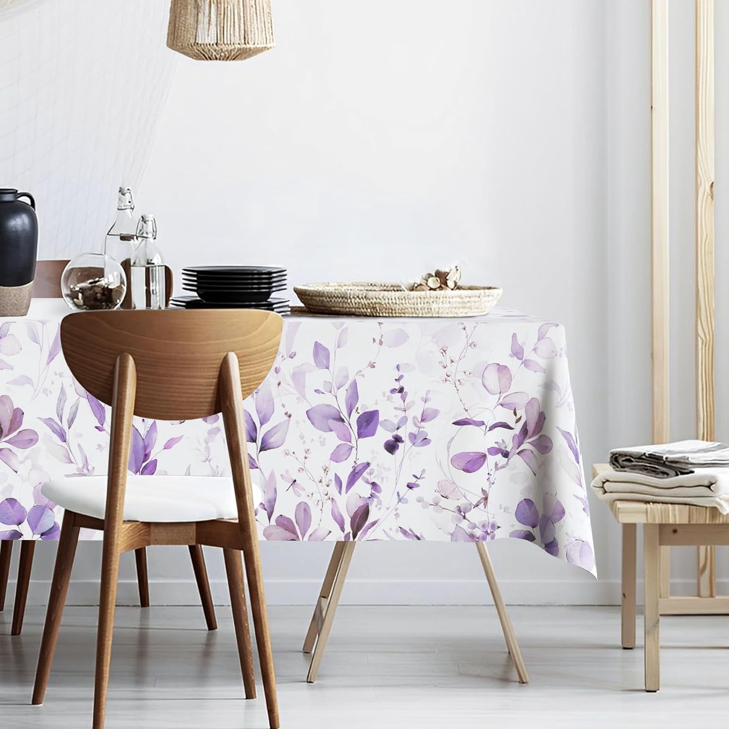 Lilac Eucalyptus Leaves Tablecloth Waterproof Fabric,Rectangle ...