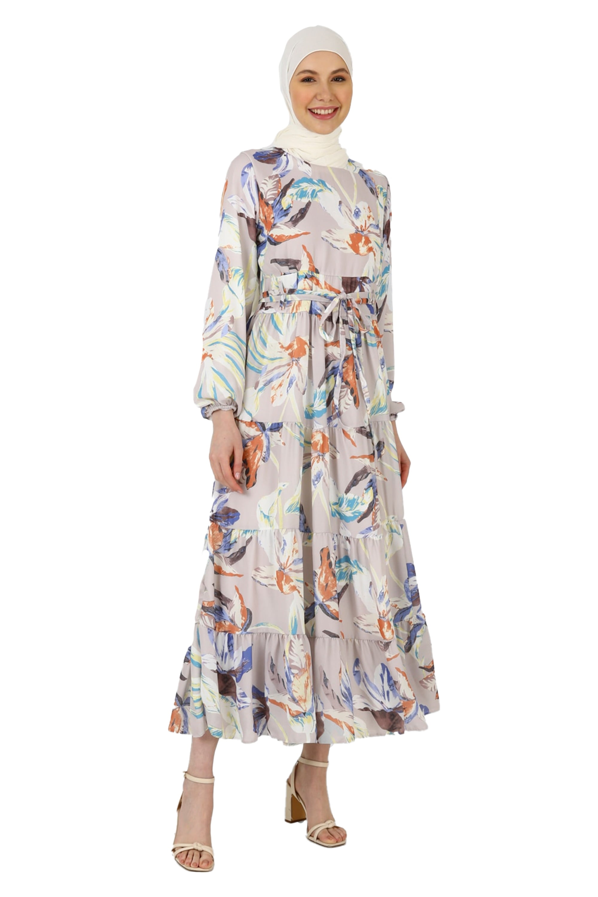 Lilac - Floral - Crew neck - Fully Lined - Modest Dress - Refka ...