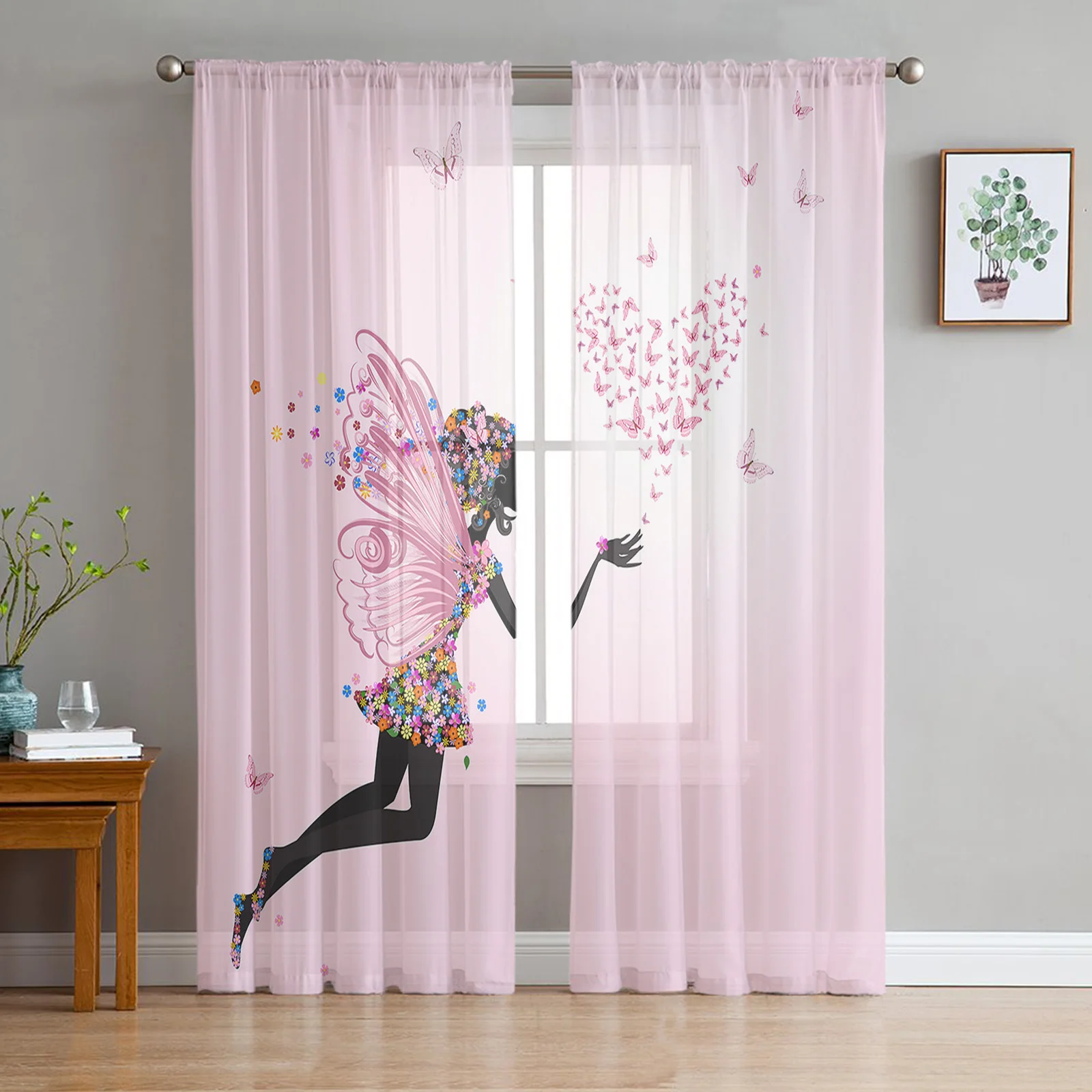 Lilac Flowers Abstract Desktop Art Chiffon Sheer Curtains for Living ...