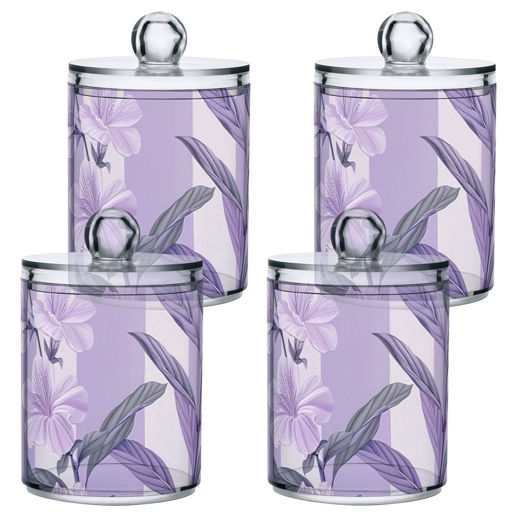 Lilac Leaves and Stripes Translucent Plastic Cans Storage Canisters ...