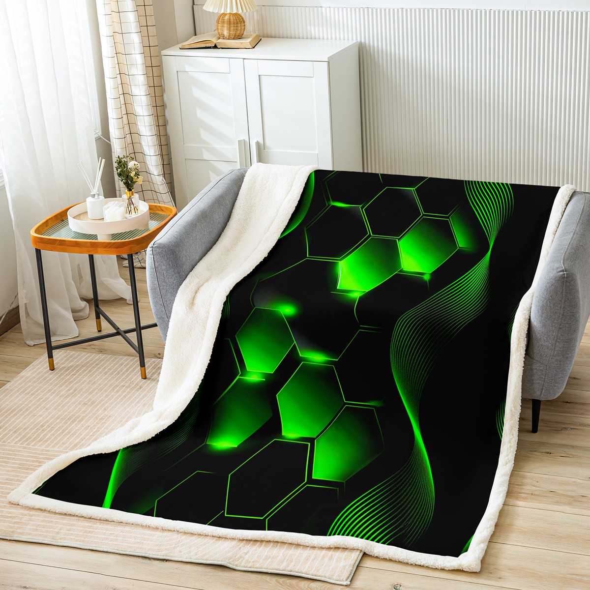 Lilac Purple and Black Geometry Throw Blanket 30x40,Geometric Honeycomb ...