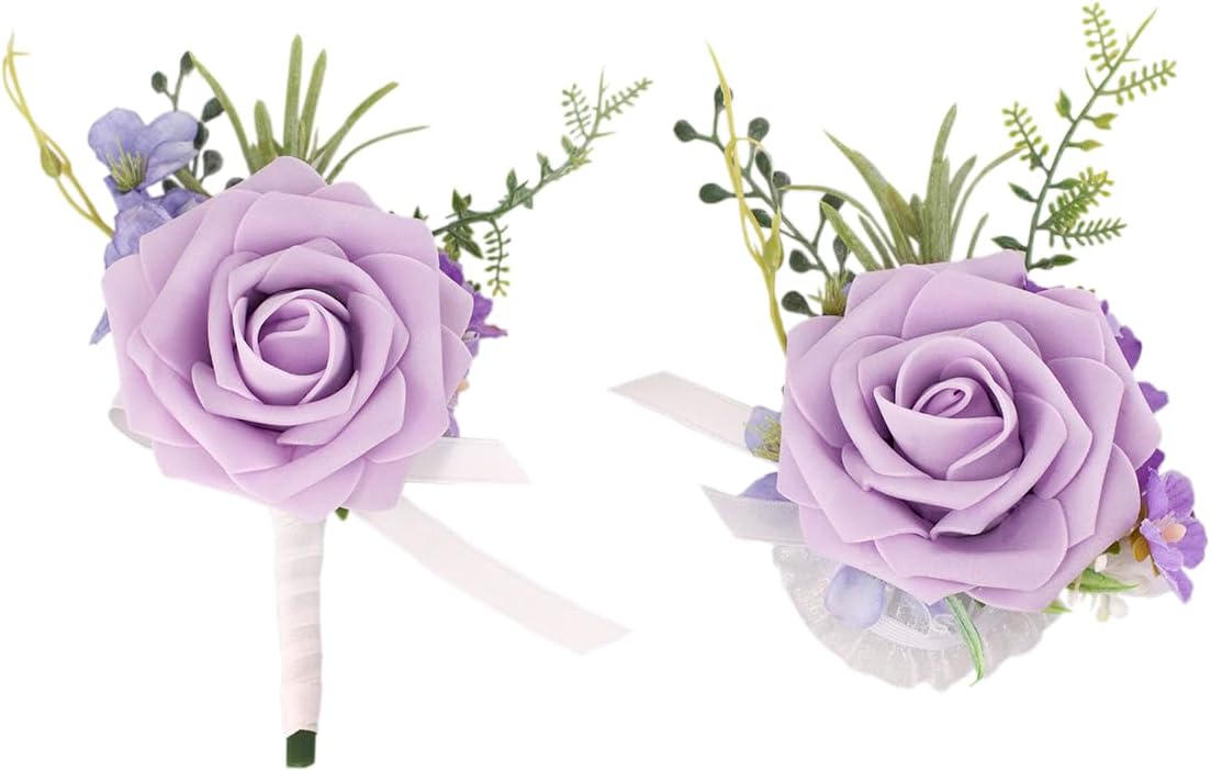Lilac Purple Wrist Corsage and Boutonniere Set for Wedding Prom ...