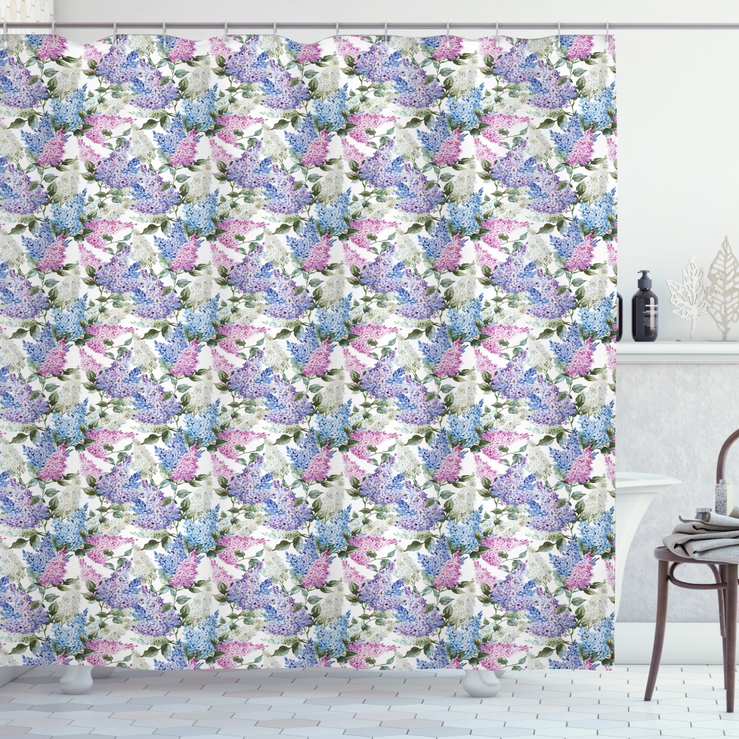 Lilac Shower Curtain, Colorful Lilac Flowers Budding Efflorescence ...