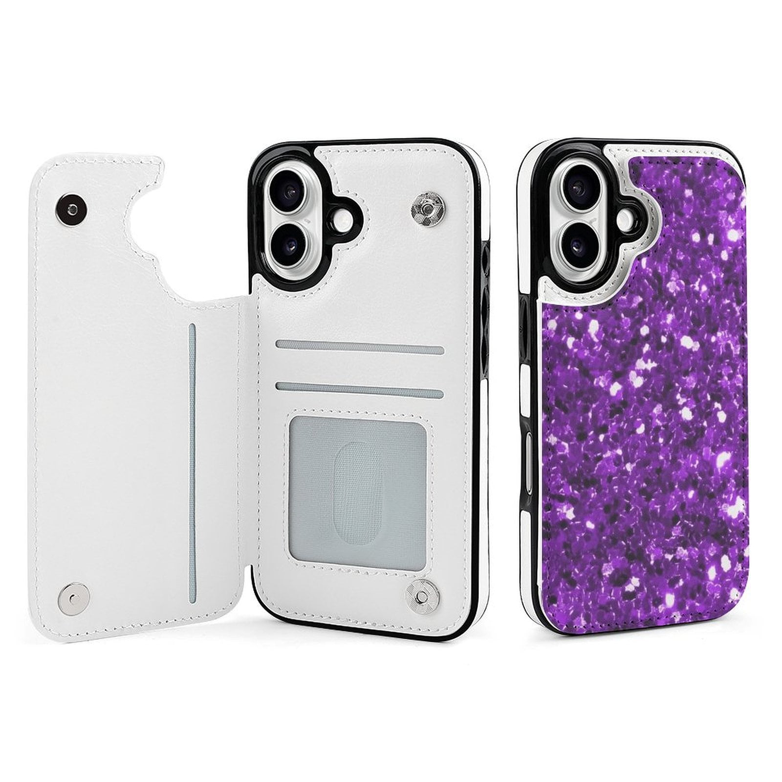 Lilac Sparkle Glitter Leather Wallet Case for iPhone 16 15 14 13 12 11 ...