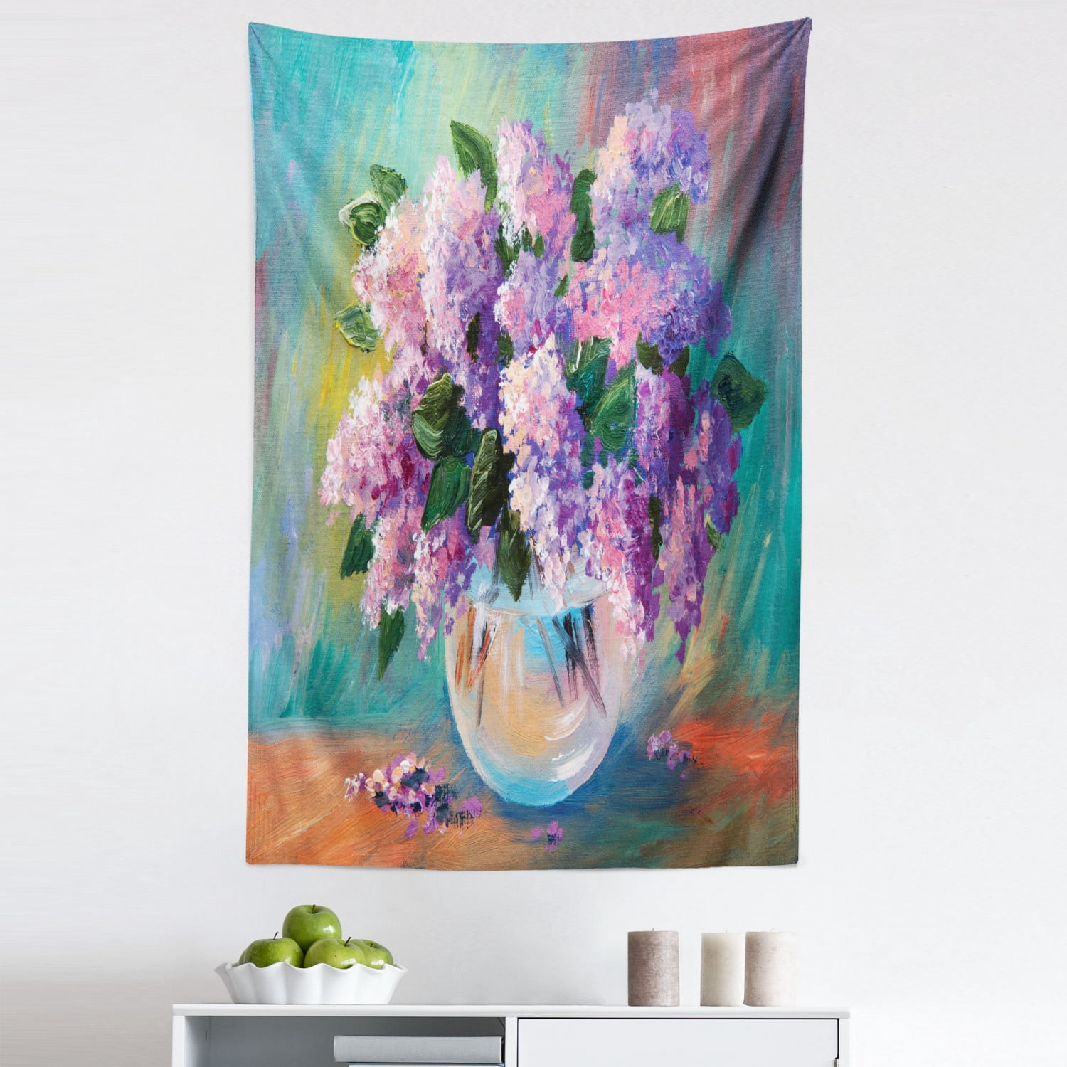 Lilac Tapestry, Oil Painting Style Freshly Picked Seasonal Flowers in a ...