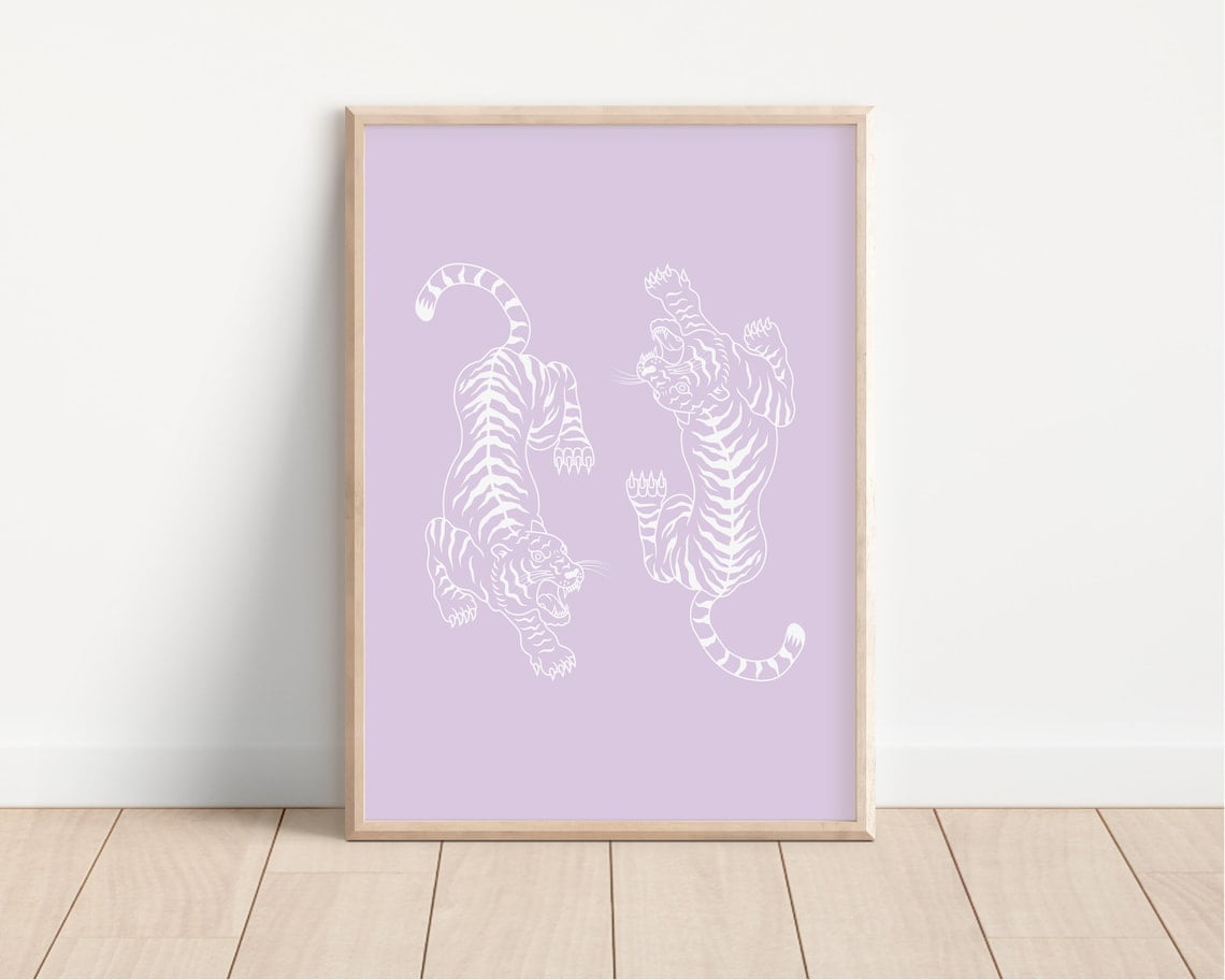 Lilac Tiger Print // Lilac Tiger Poster, Preppy Wall Art, Dorm Decor ...