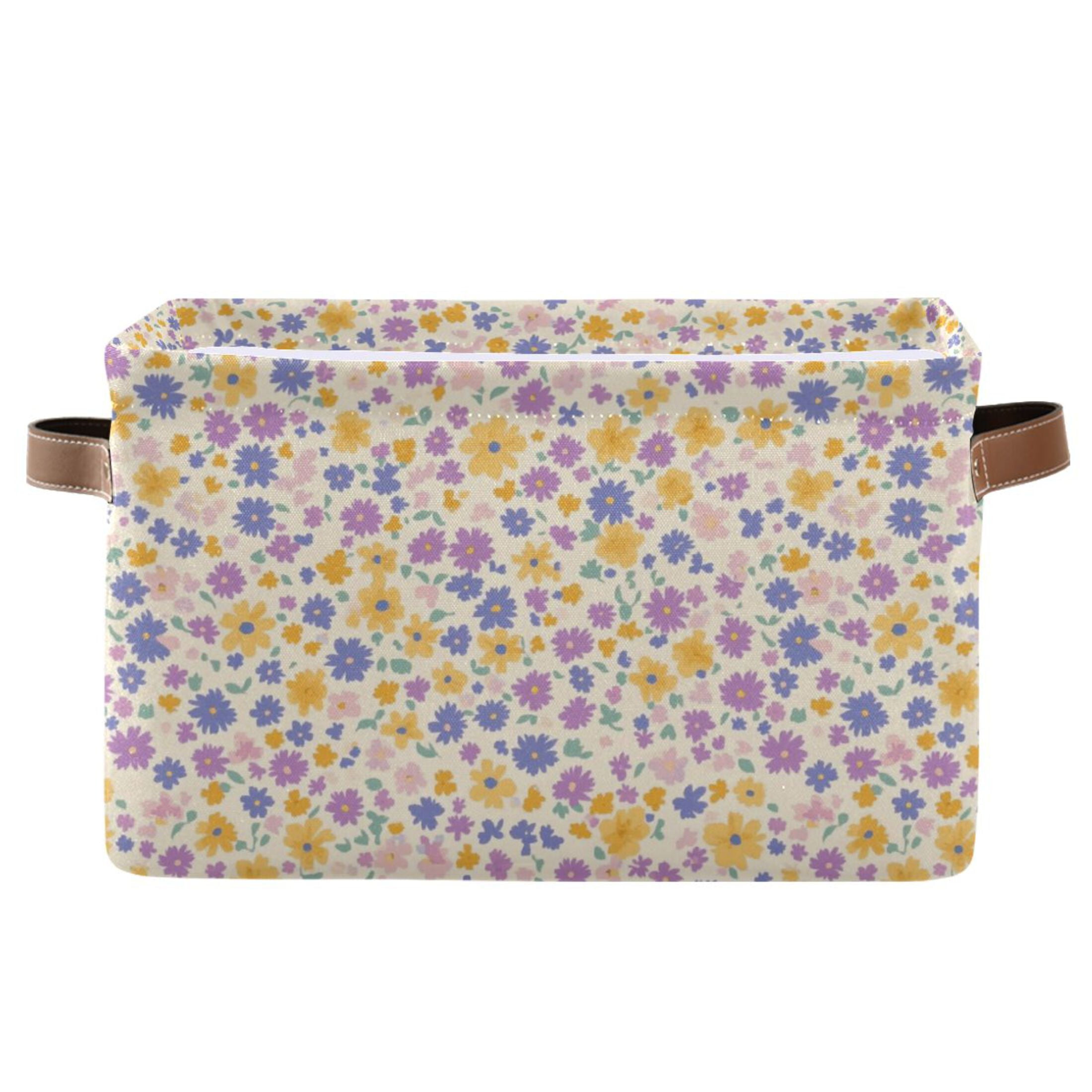 Lilac Yellow Pastel Flower Storage Bins with Handle Fabric Organizer ...
