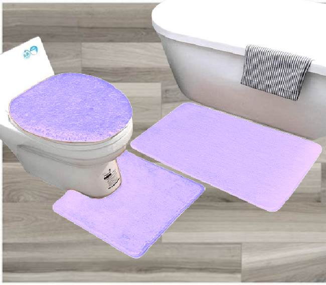 Lilac color #6 bathroom décor mat rug 3pc Set, shaggy chenille plush ...