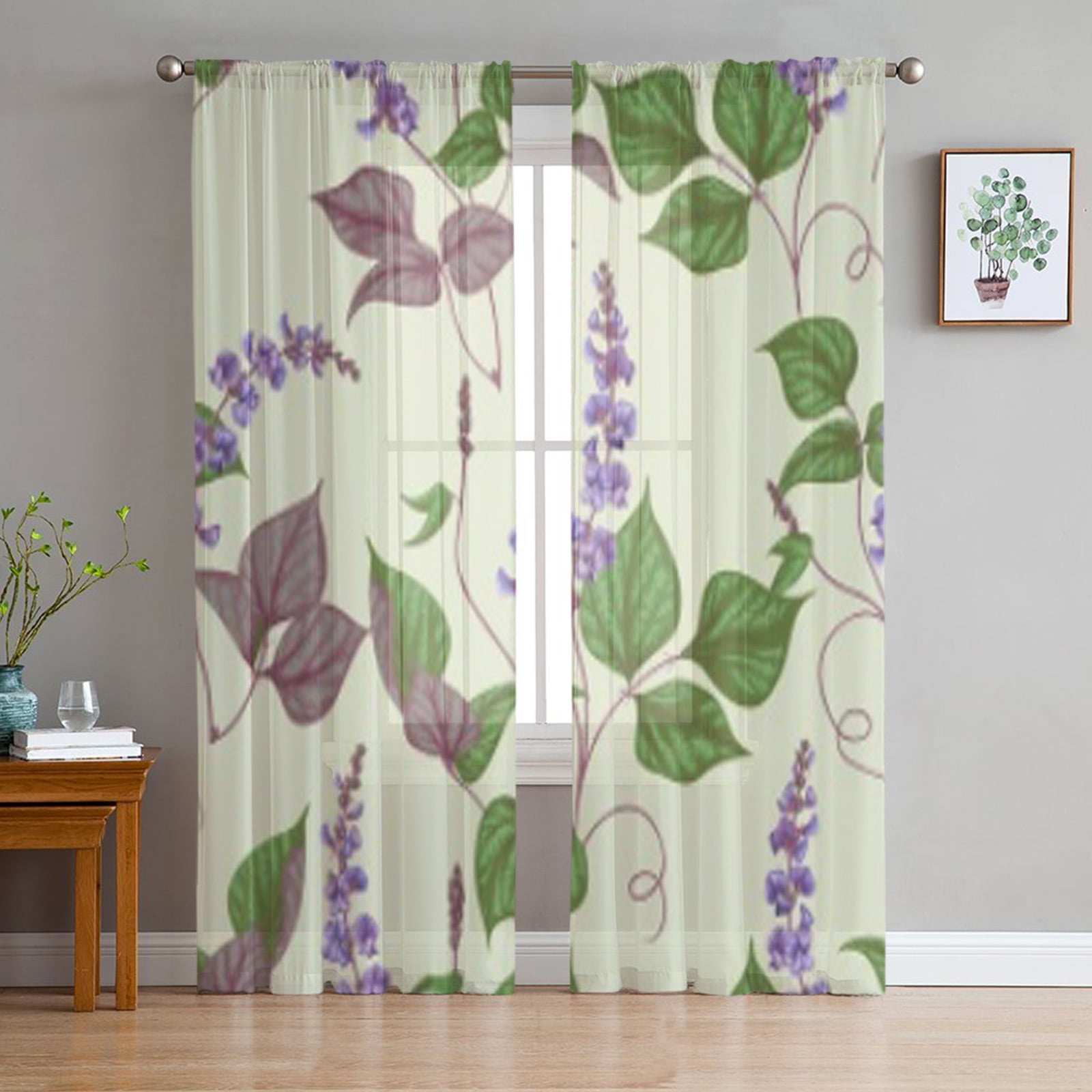 Lilac rative Twisted Beans Chiffon Sheer Curtains for Living Room ...