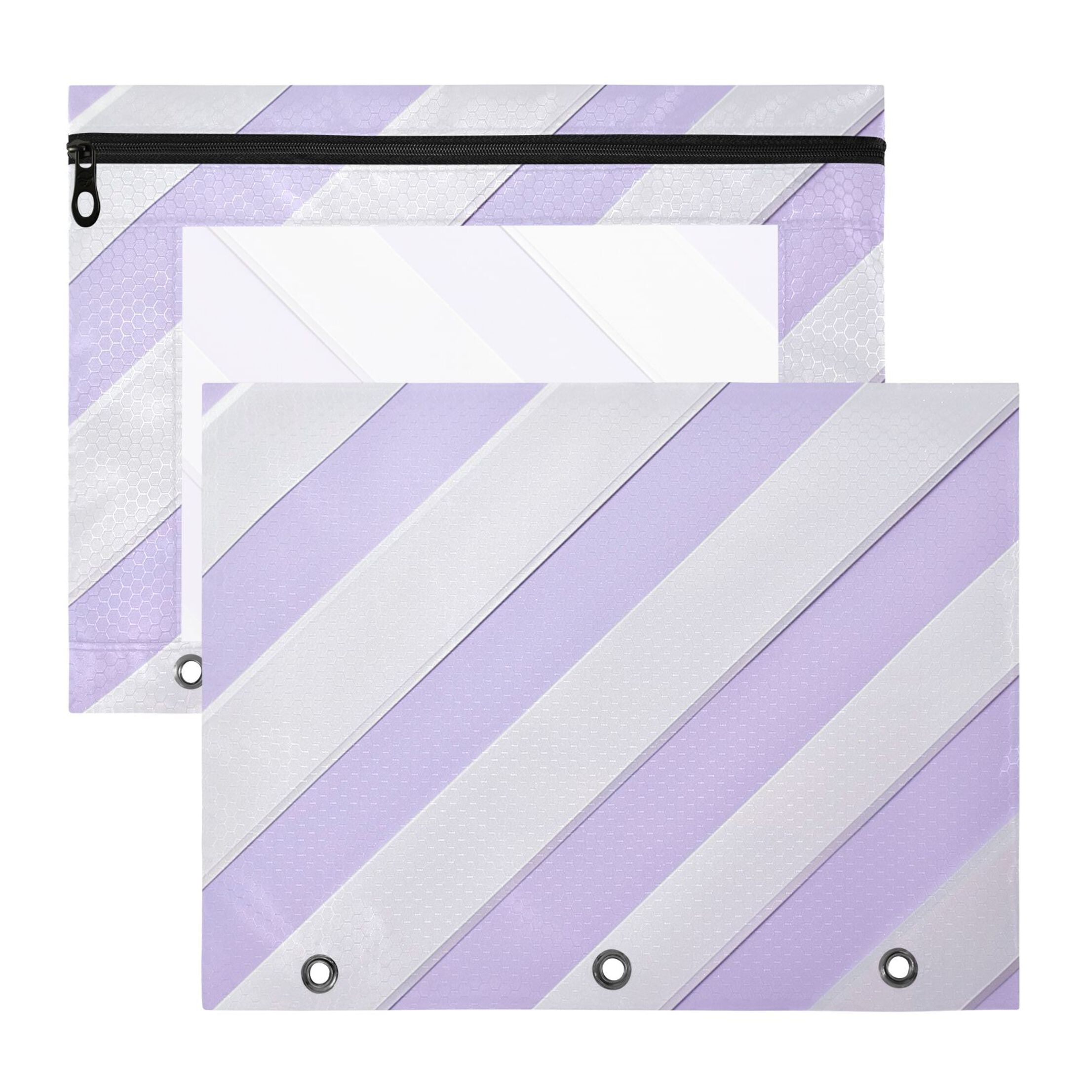 Lilac-white Diagonal Stripes 3-Ring Binder Pouches A4 Size Zipper ...