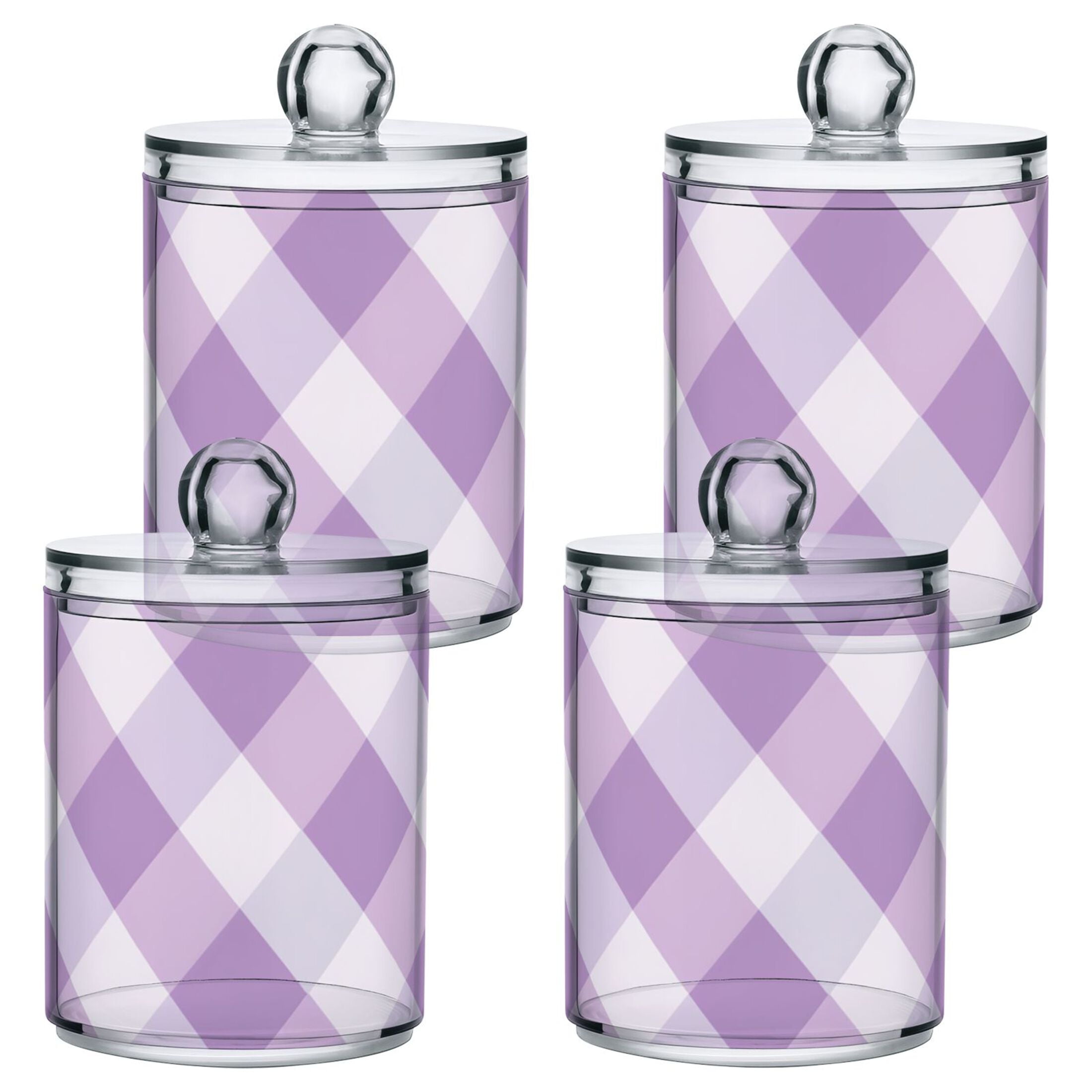 Lilac-white Plaid Pattern Translucent Plastic Cans Storage Canisters ...