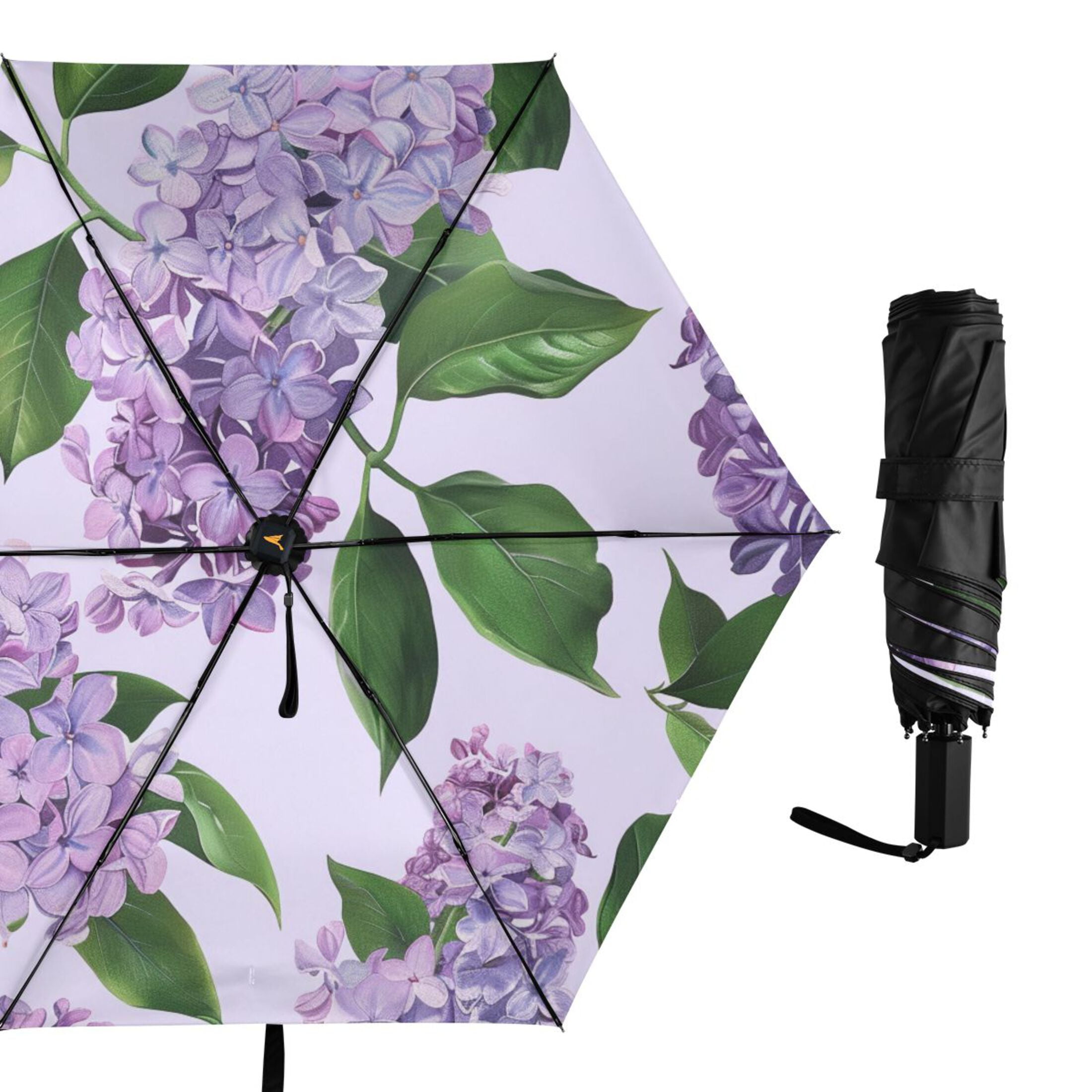 Lilac with Green Leaves Triple Folding Umbrella Parasol 6 Ribs UV ...